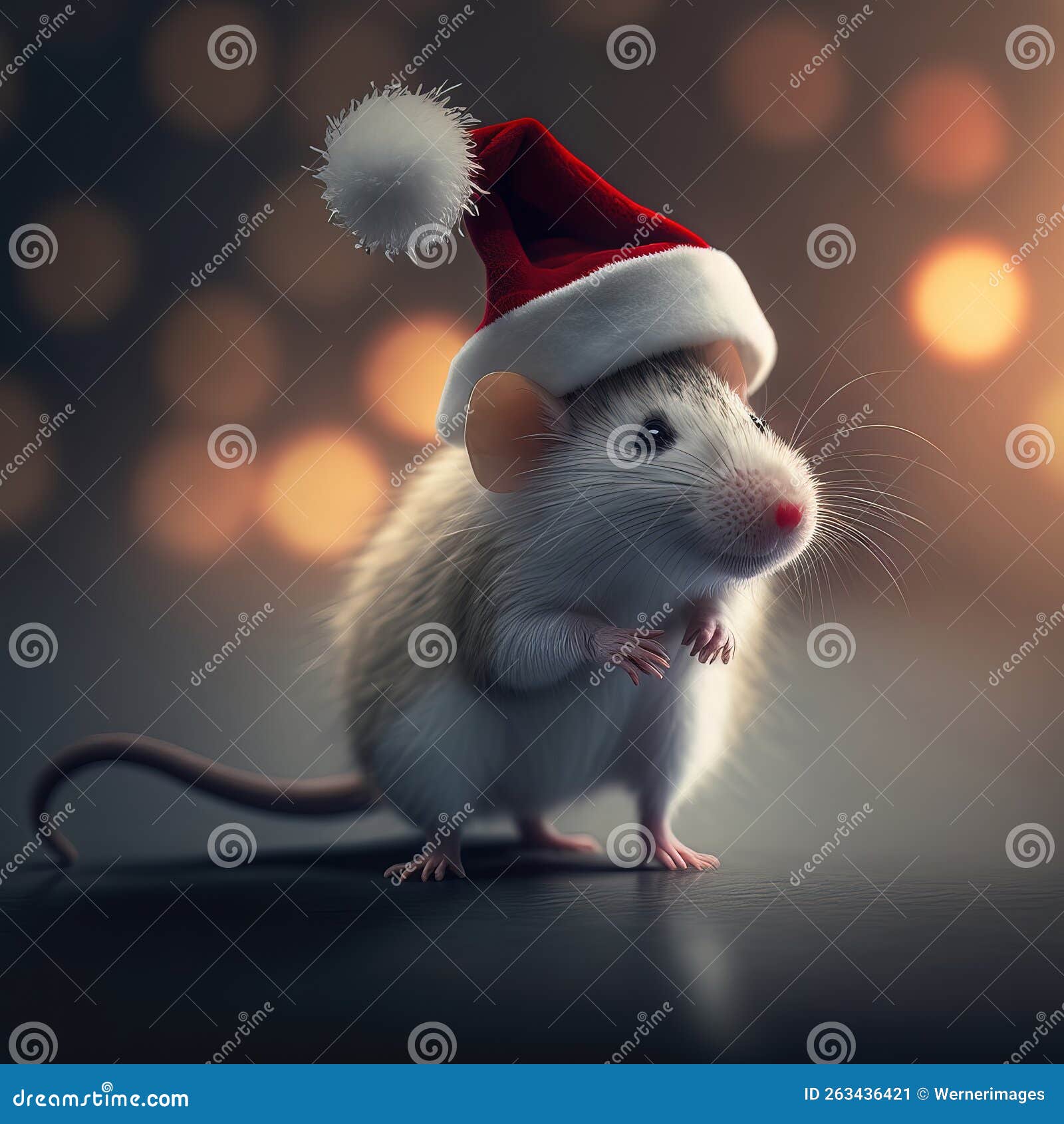 Portrait of Mouse with Santa Hat Illustration Generated by AI Stock ...