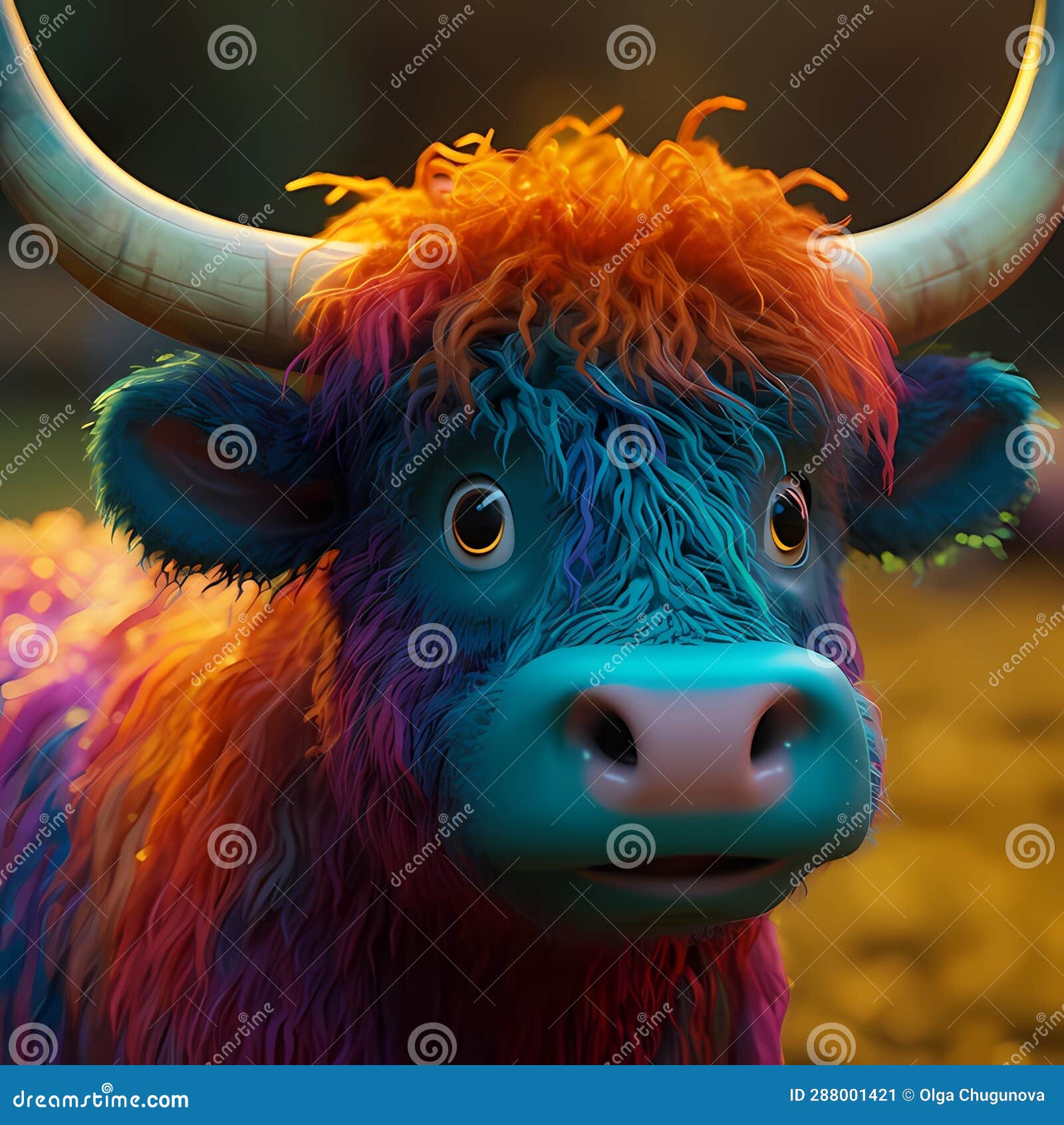 Portrait of a Multi-colored Bull, Cartoon Character Stock Illustration ...