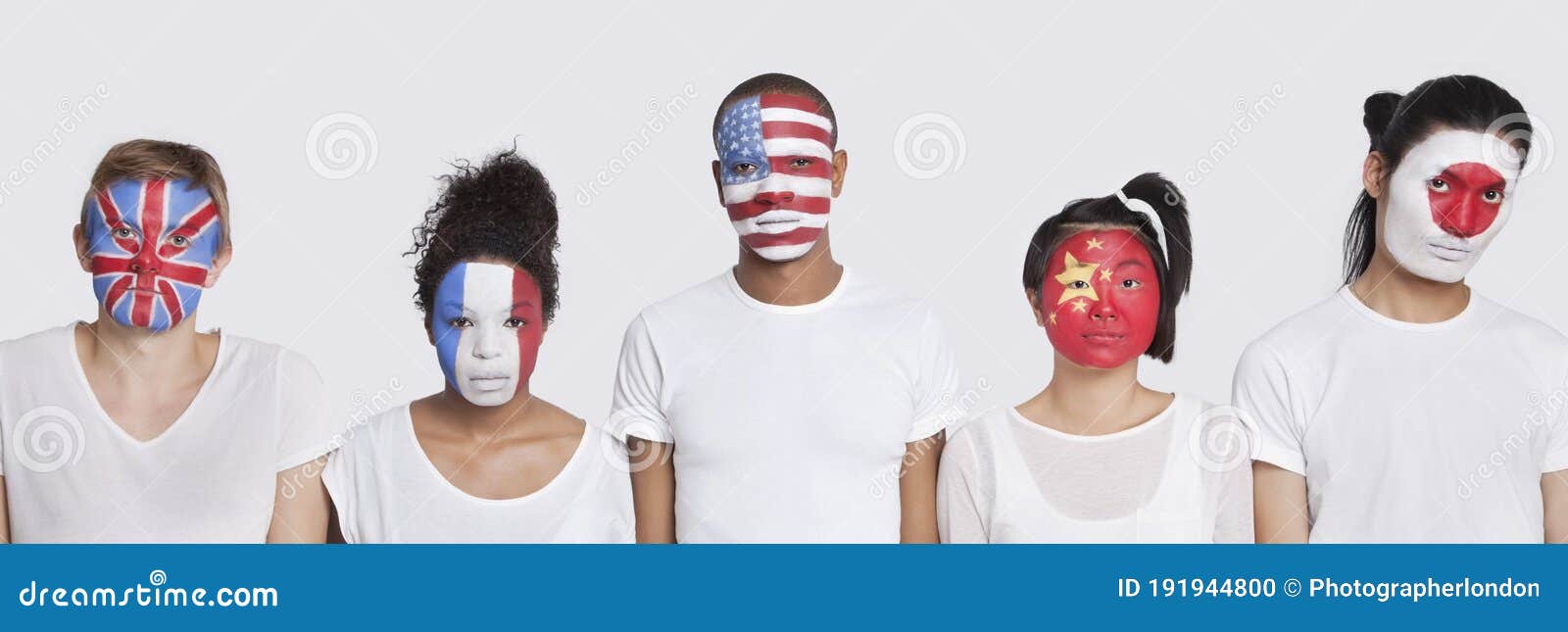 Portrait of Multi-ethnic Group with Various National Flags Painted on ...