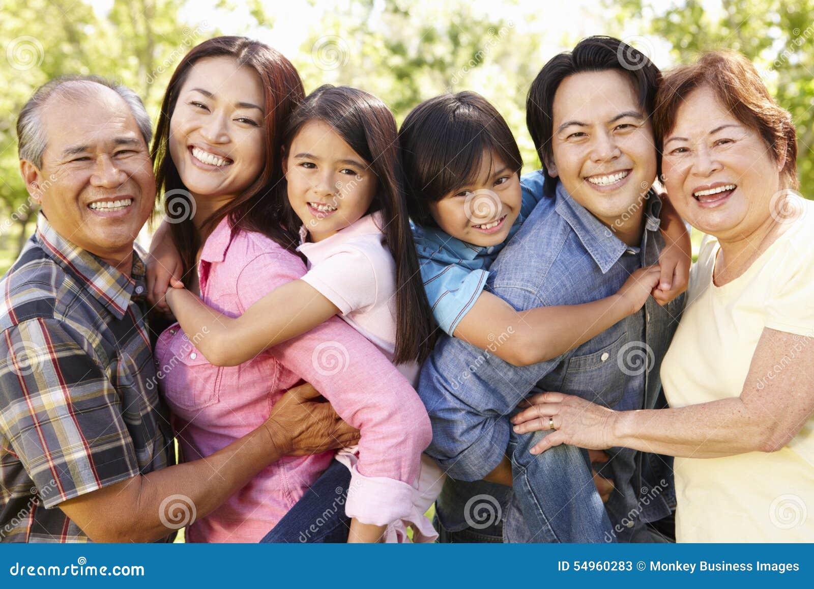 Portrait Multi-generation Asian Family In Park Stock Image ...