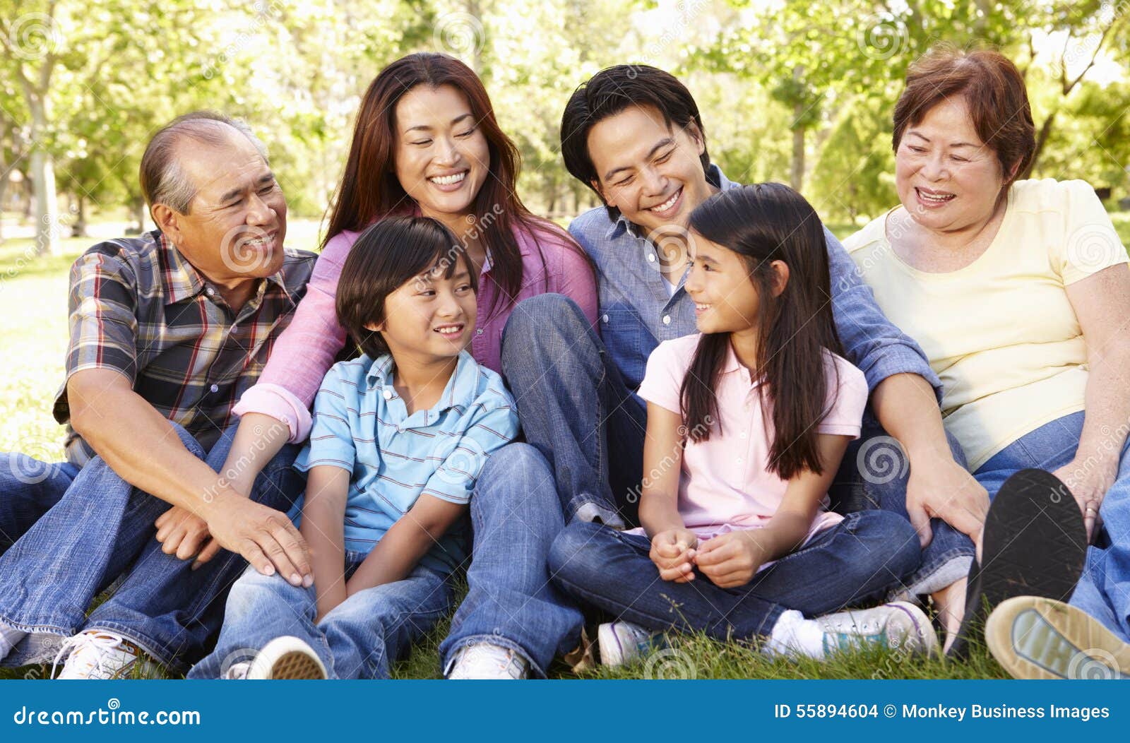 Portrait Multi-generation Asian Family in Park Stock Photo - Image of ...