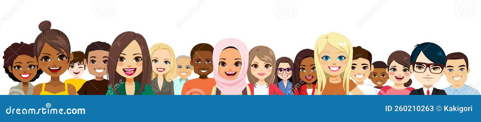 Portrait Multicultural Crowd Isolated Stock Vector - Illustration of ...