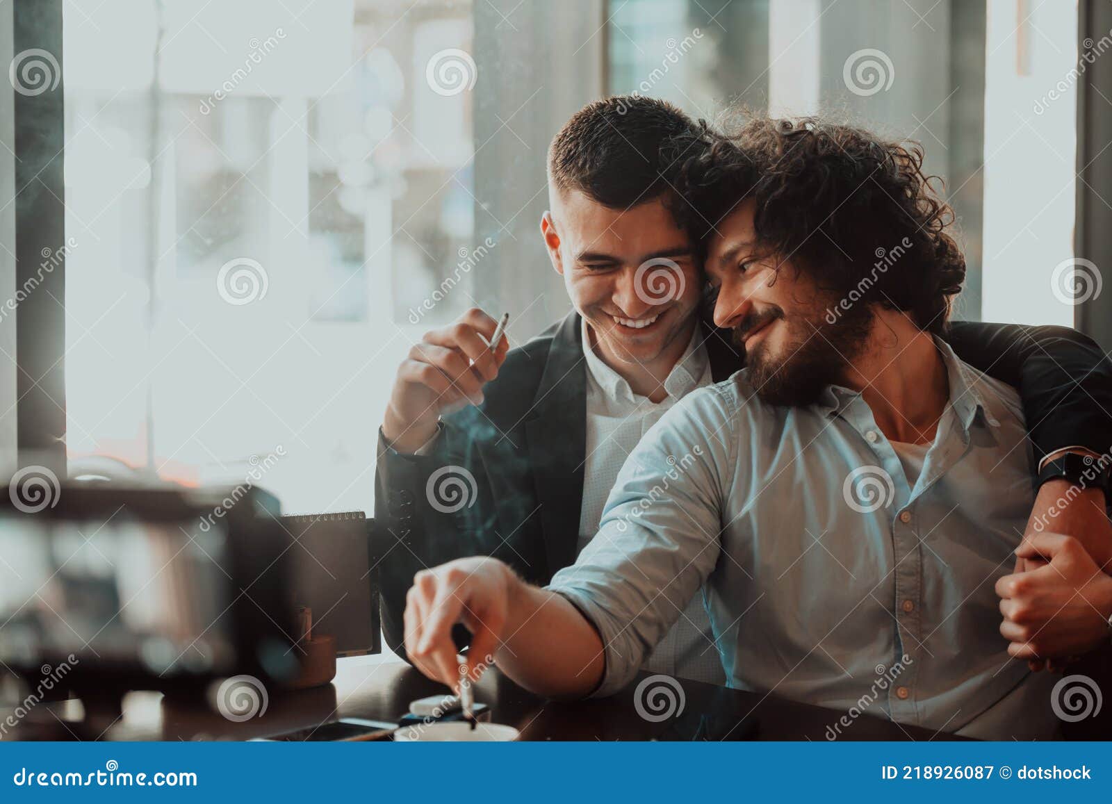 Portrait Of Multiethnic Diverse Gay Lgbt Romantic Male Couple Embracing