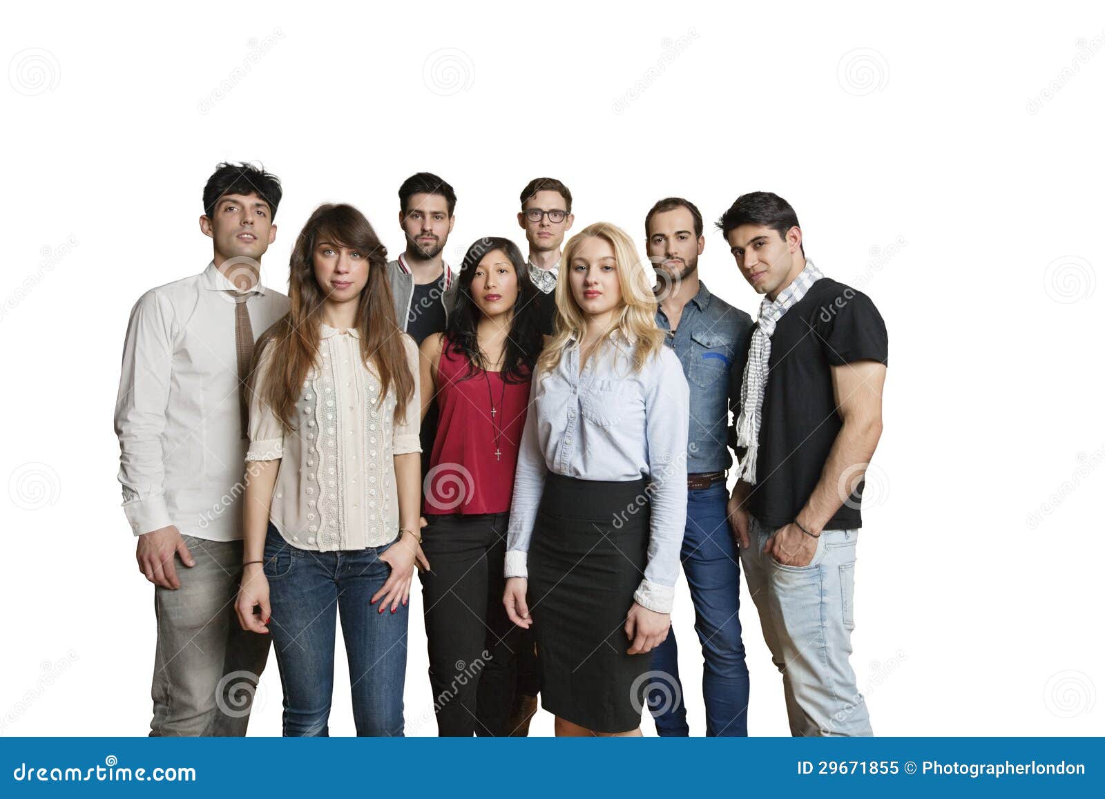 Portrait Of Multiethnic Group Of Friends Standing Together Over Colored ...