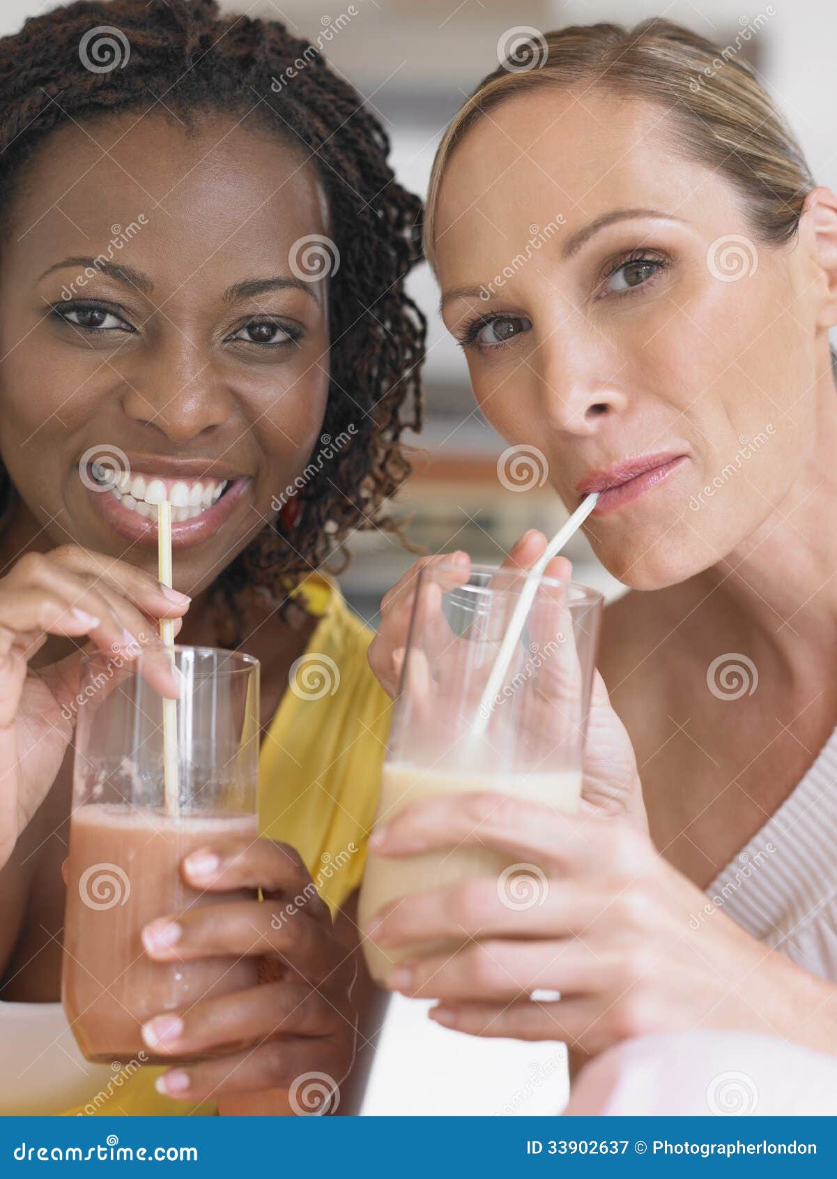 Two Women Drinking Mojito Cocktail At Outdoor Bar Restaurant. Summer ...