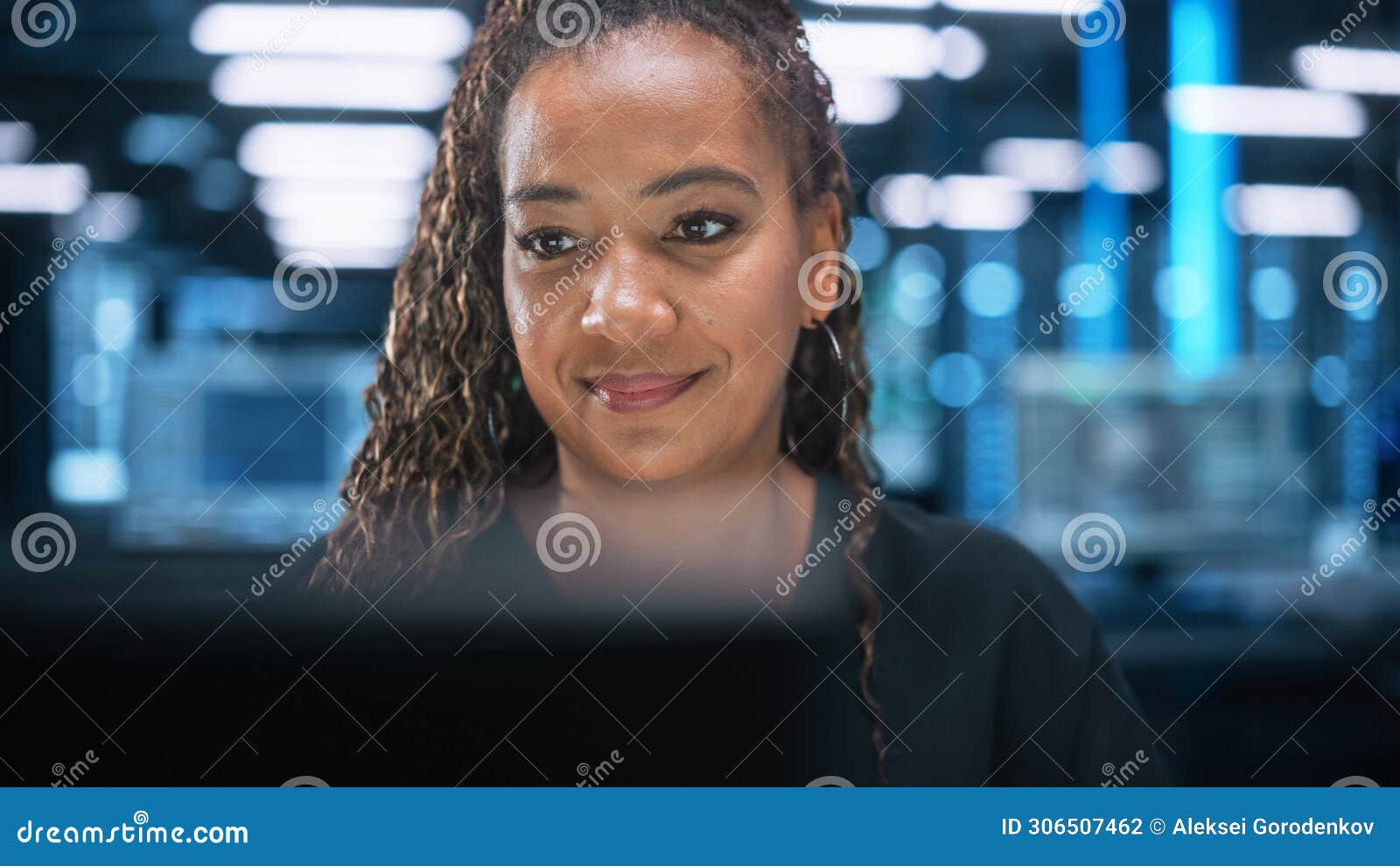 Portrait of Multiracial Female it Developer Working on Desktop in Data ...
