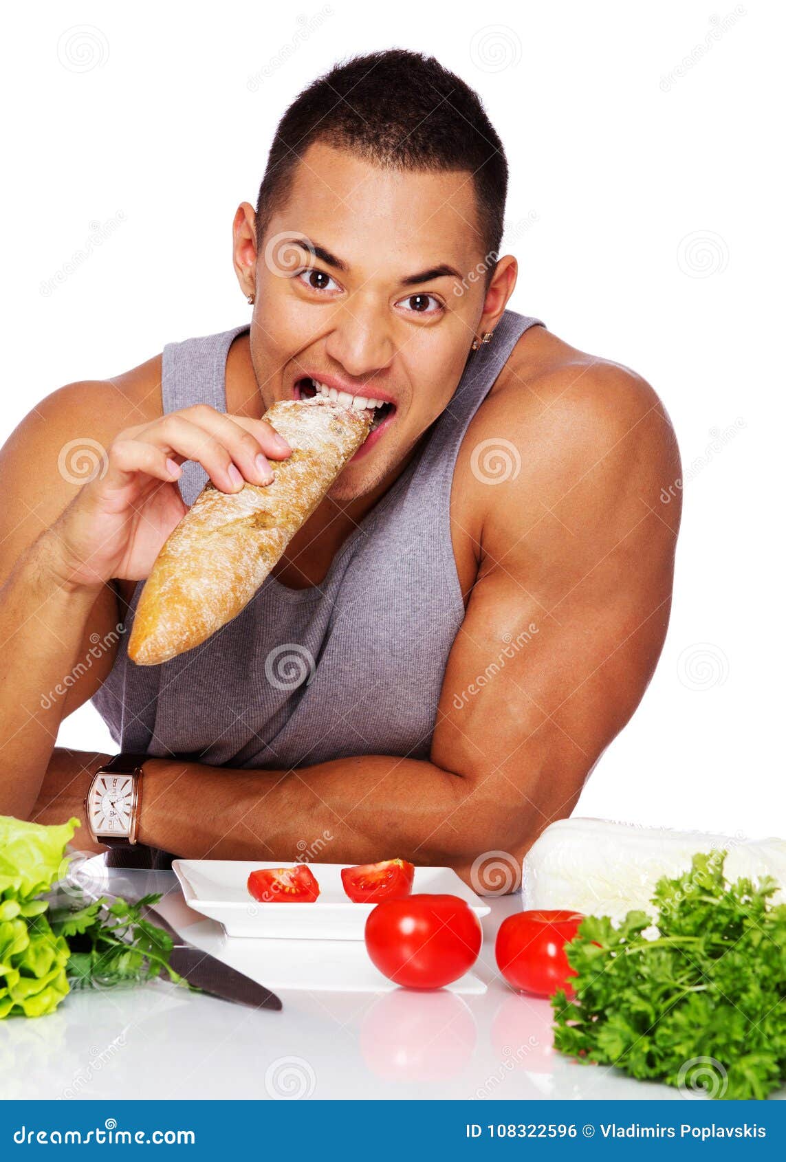 Portrait of Eating Man in the Studio Stock Photo - Image of human ...