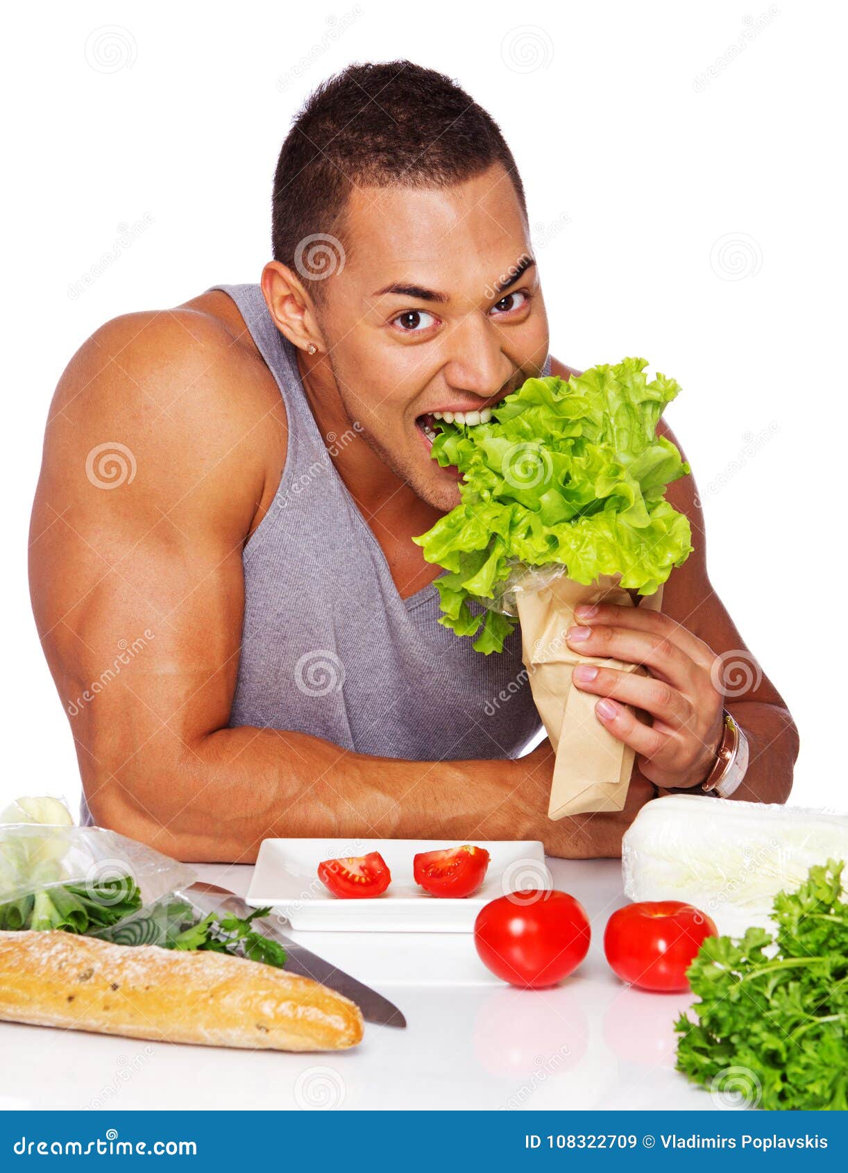 Portrait of Muscle Man Posing in Studio with Food Stock Image - Image ...