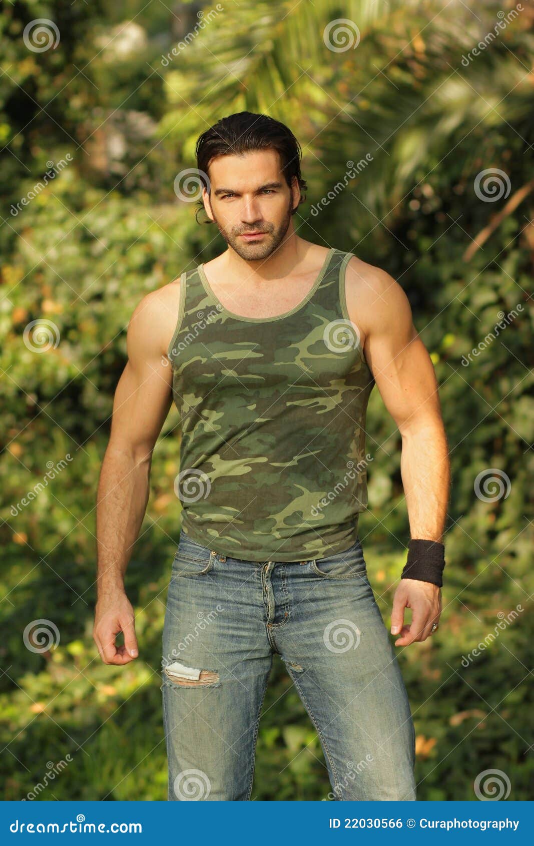 Portrait of a Muscular Young Man Stock Photo - Image of camouflage ...