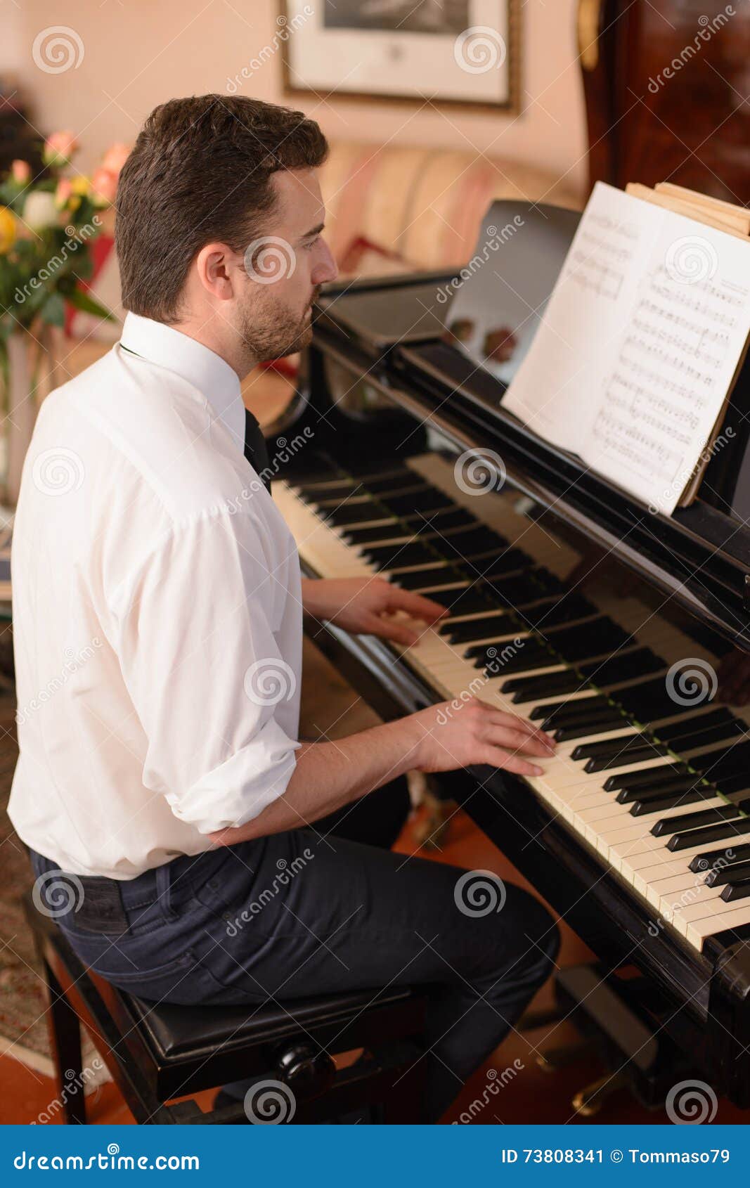 Portrait of Music Performer Playing Piano Stock Image - Image of play ...