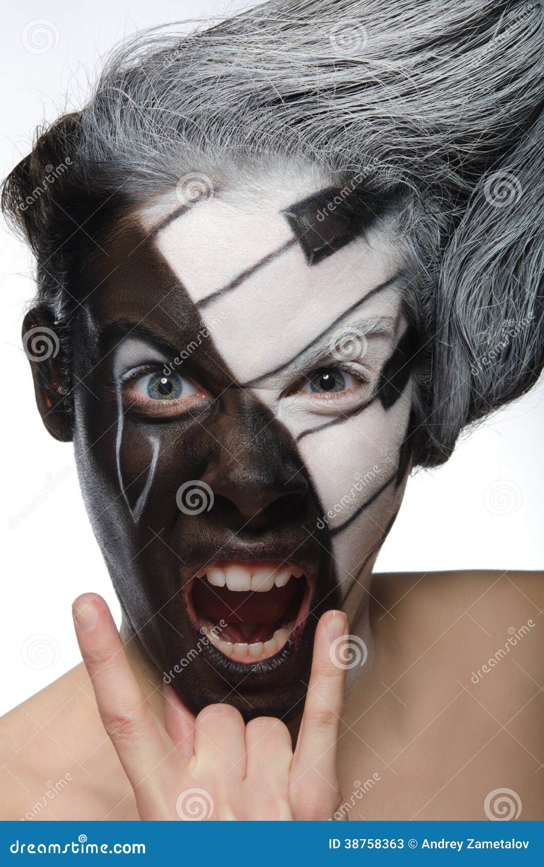 Portrait with Musical Makeup and Rock Gesture Stock Image - Image of ...