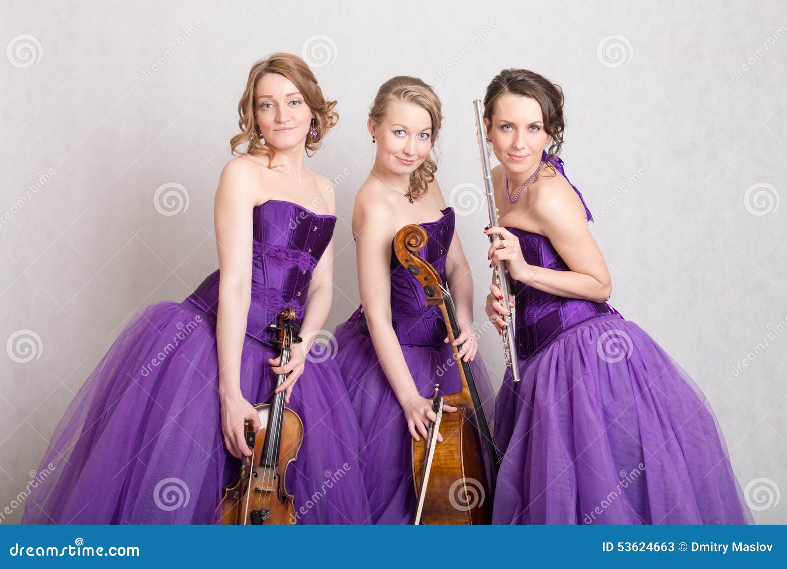 Portrait of a musical trio stock image. Image of studio - 53624663