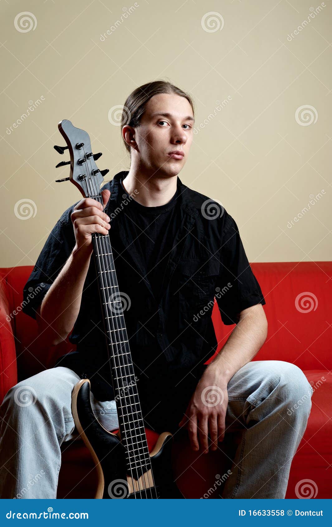 Portrait of Musician with Bass Guitar Stock Photo - Image of cool ...