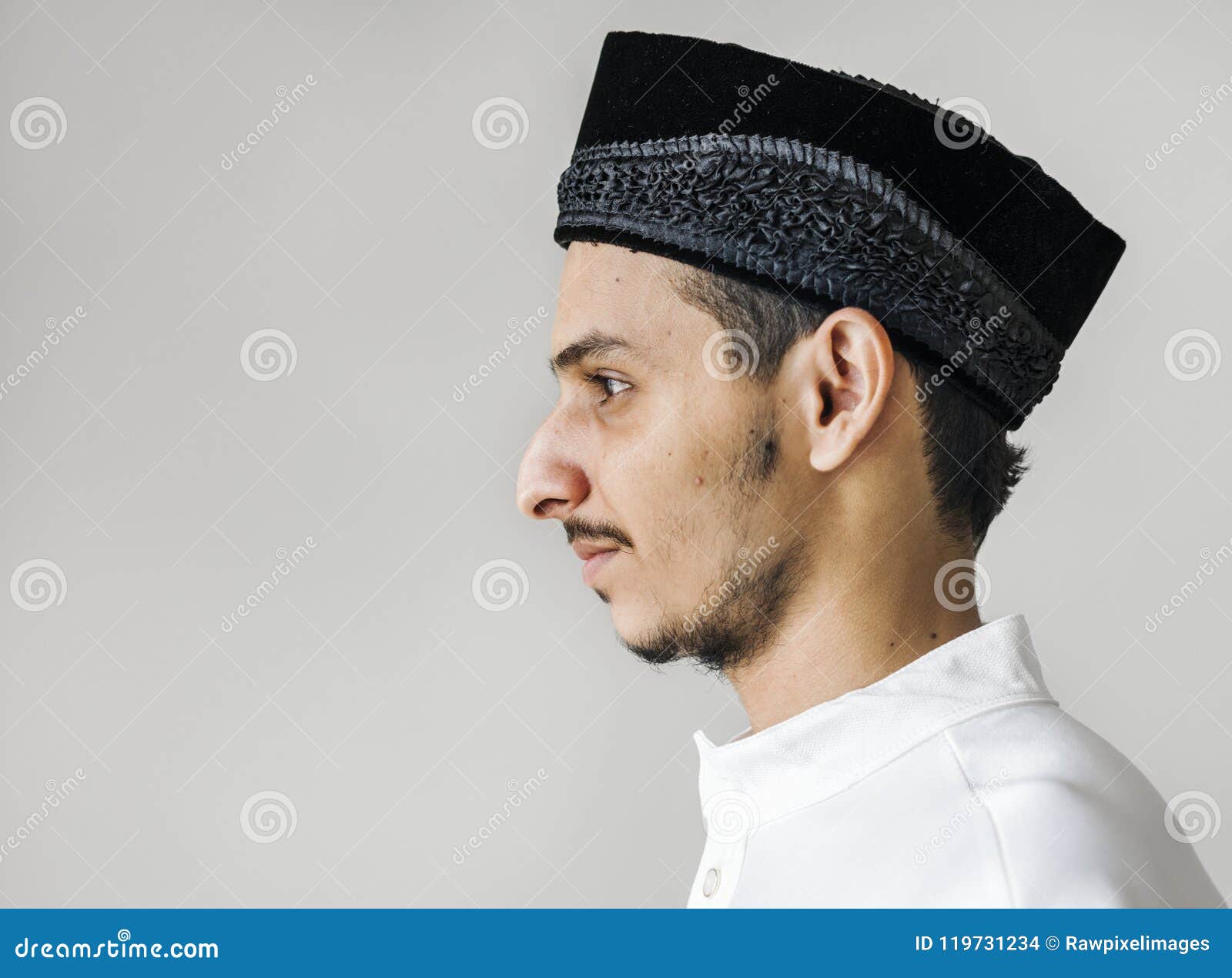 Portrait of a Muslim man stock photo. Image of emotion - 119731234