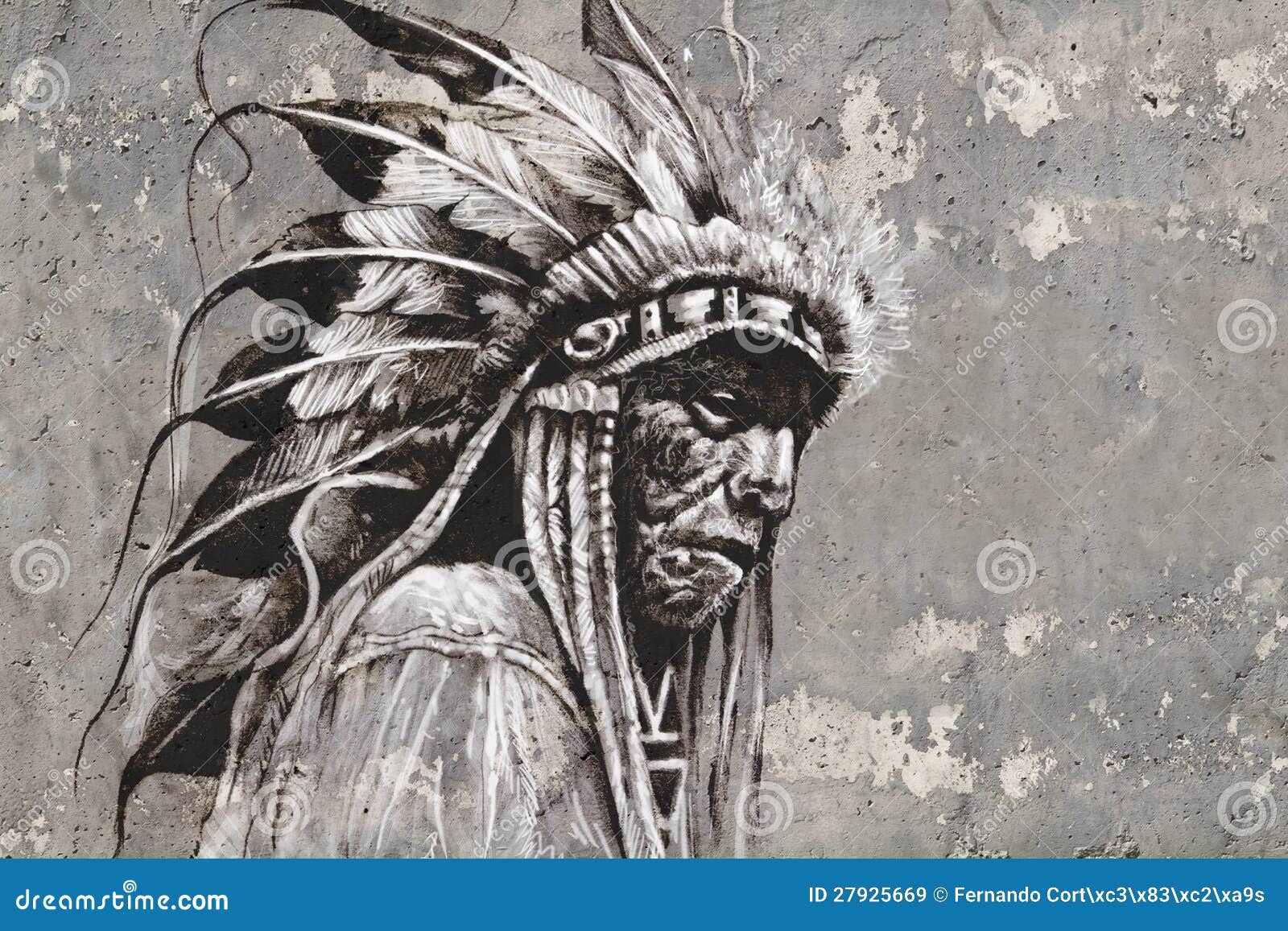 Portrait of Native American Indian Head Over Textured Wall Stock ...