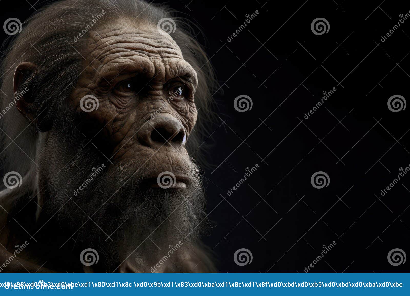 Portrait Of Neanderthal On Solid Black Background Spot Light. Ai ...