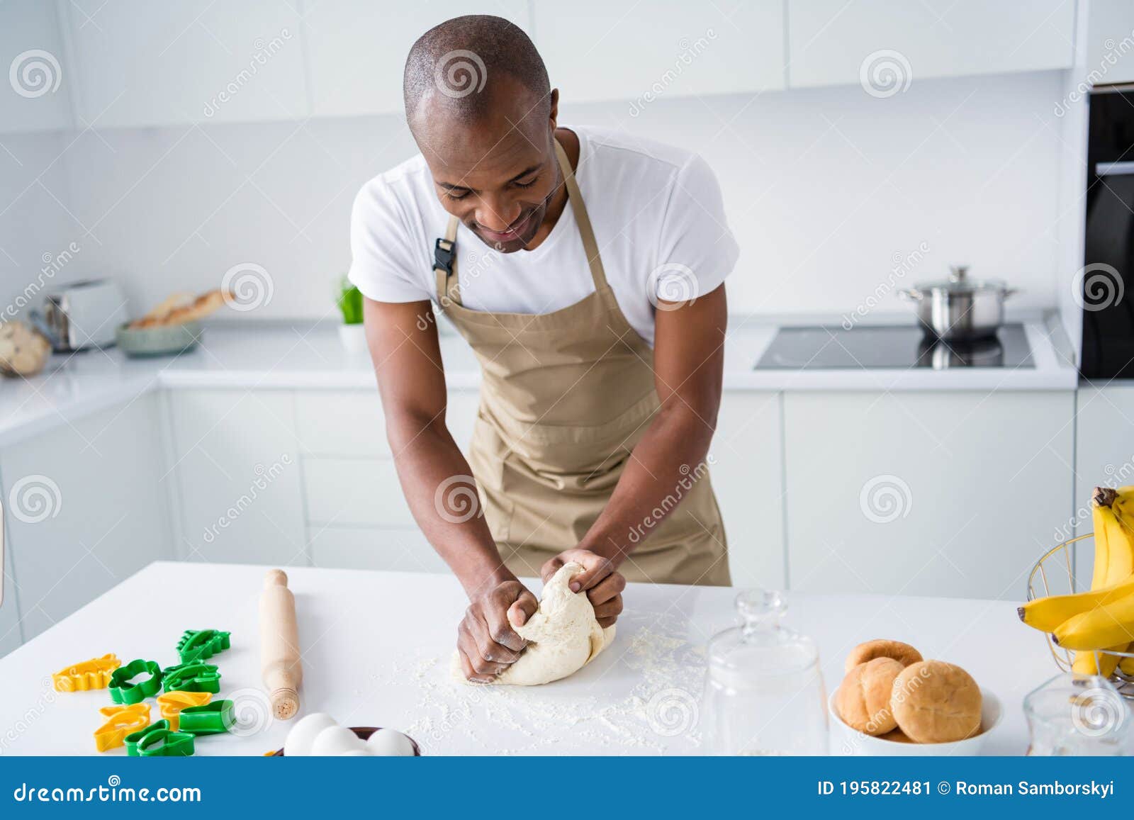 Portrait of Nice Attractive Guy Making Fresh Bread Pie Pide Doughing ...