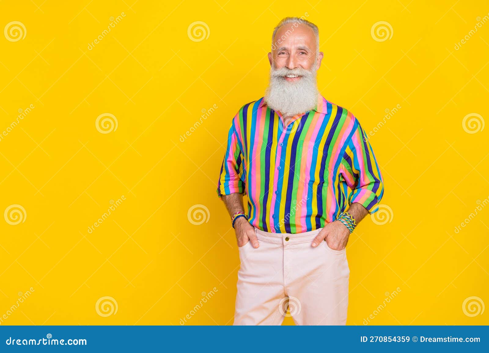 Portrait Of Nice Positive Handsome Old Man With Long Beard Wear