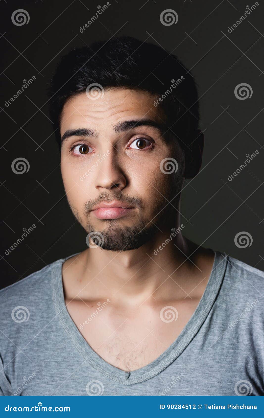 Portrait of a Normal Boy Fun Over Grey Background Stock Photo - Image ...