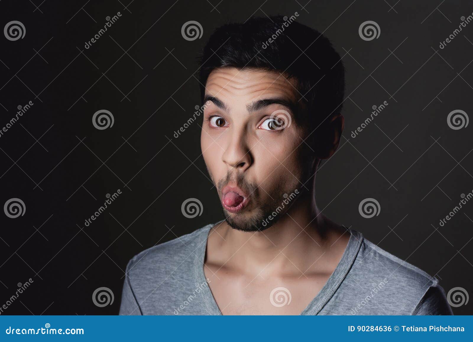 Portrait of a Normal Boy Fun Over Grey Background Stock Photo - Image ...