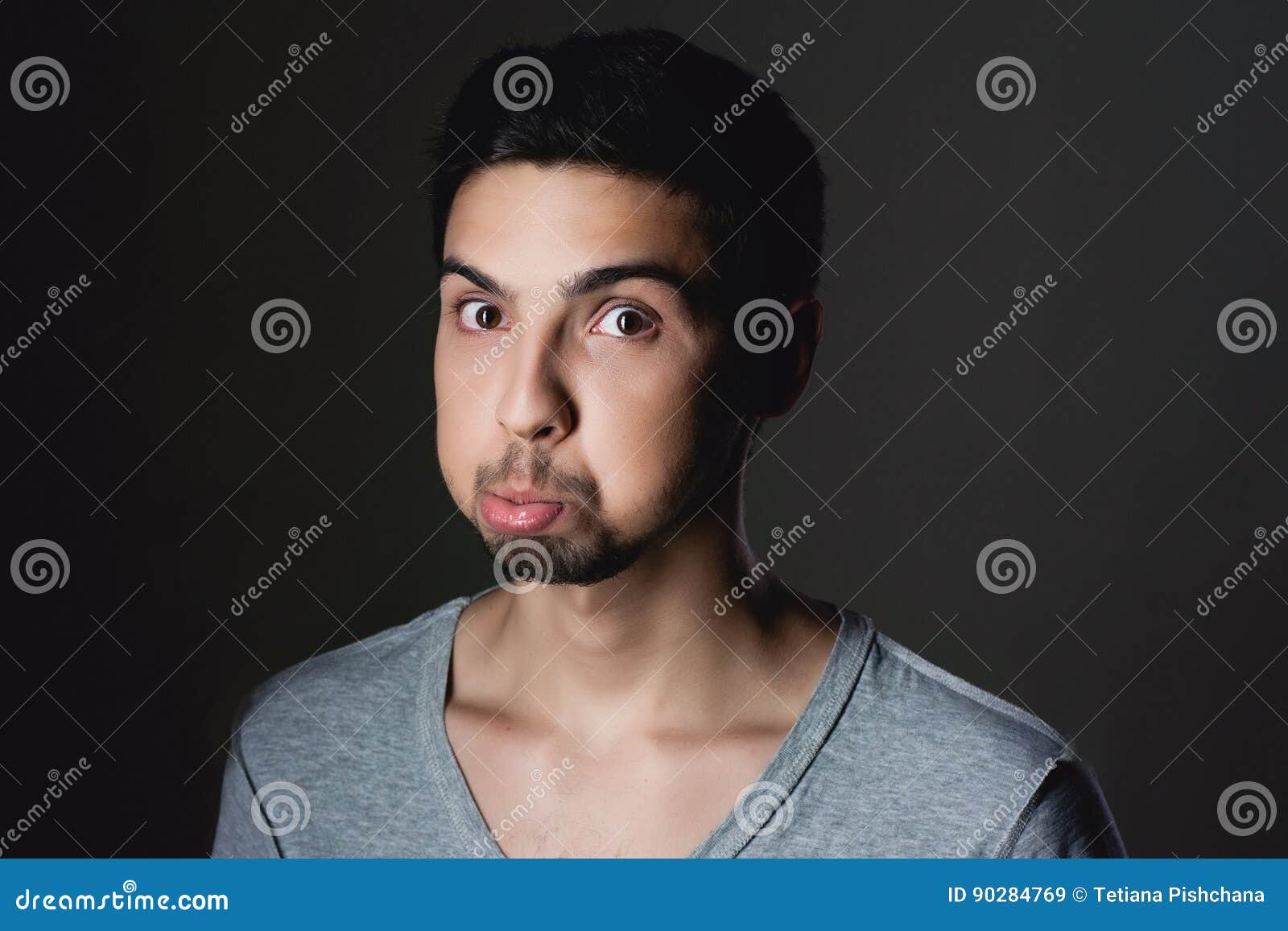 Portrait of a Normal Boy Fun Over Grey Background Stock Image - Image ...