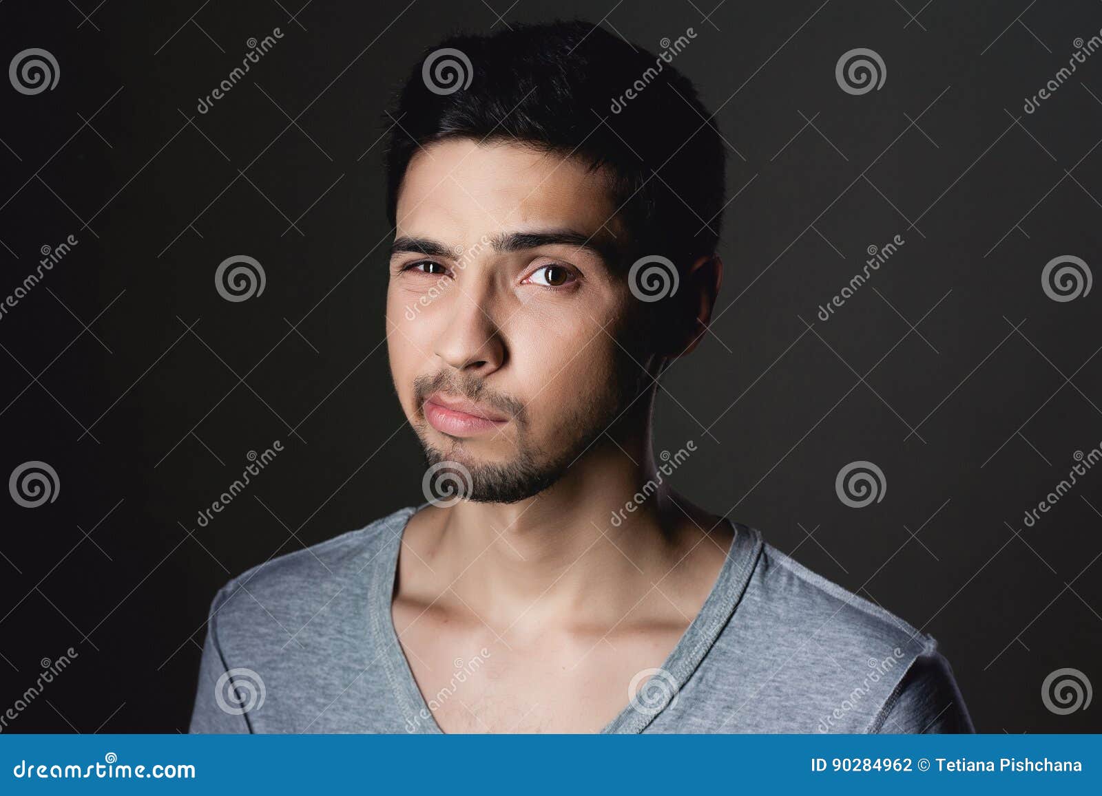 Portrait Of A Normal Boy Over Grey Background. Stock Photography ...