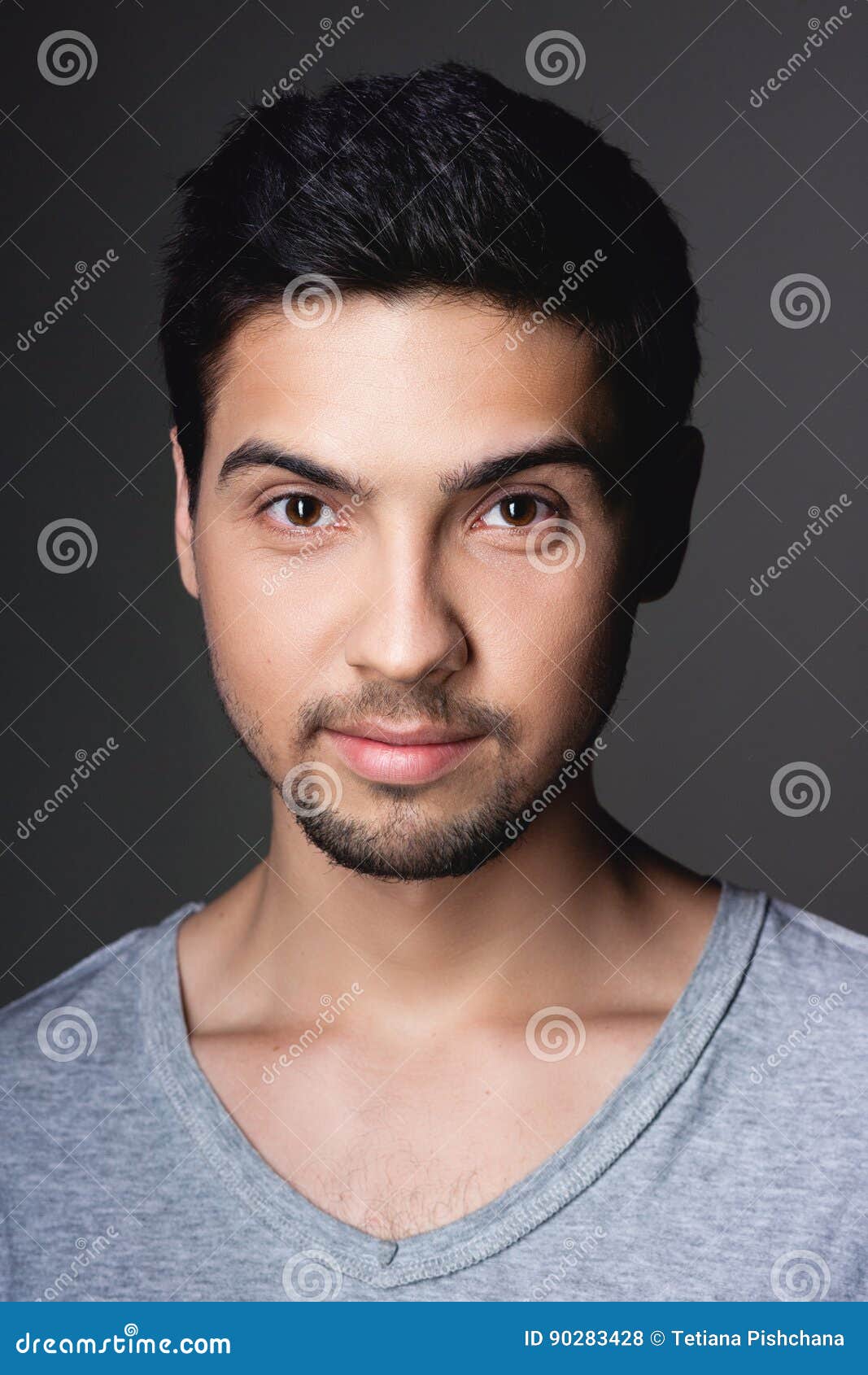 Portrait Of A Normal Boy Over Grey Background. Stock Photography ...