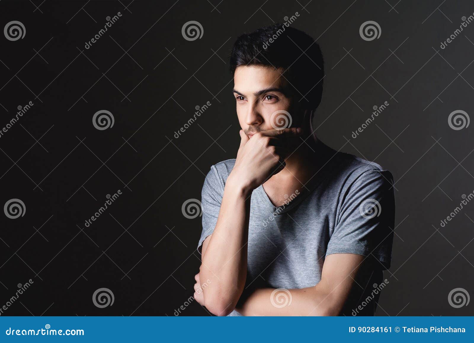 Portrait of a Normal Boy Over Grey Background . Attractive Young Man ...