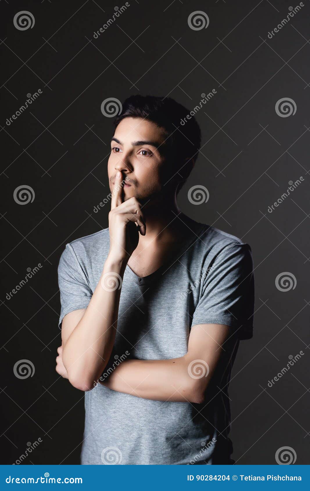 Portrait of a Normal Boy Over Grey Background . Attractive Young Man ...