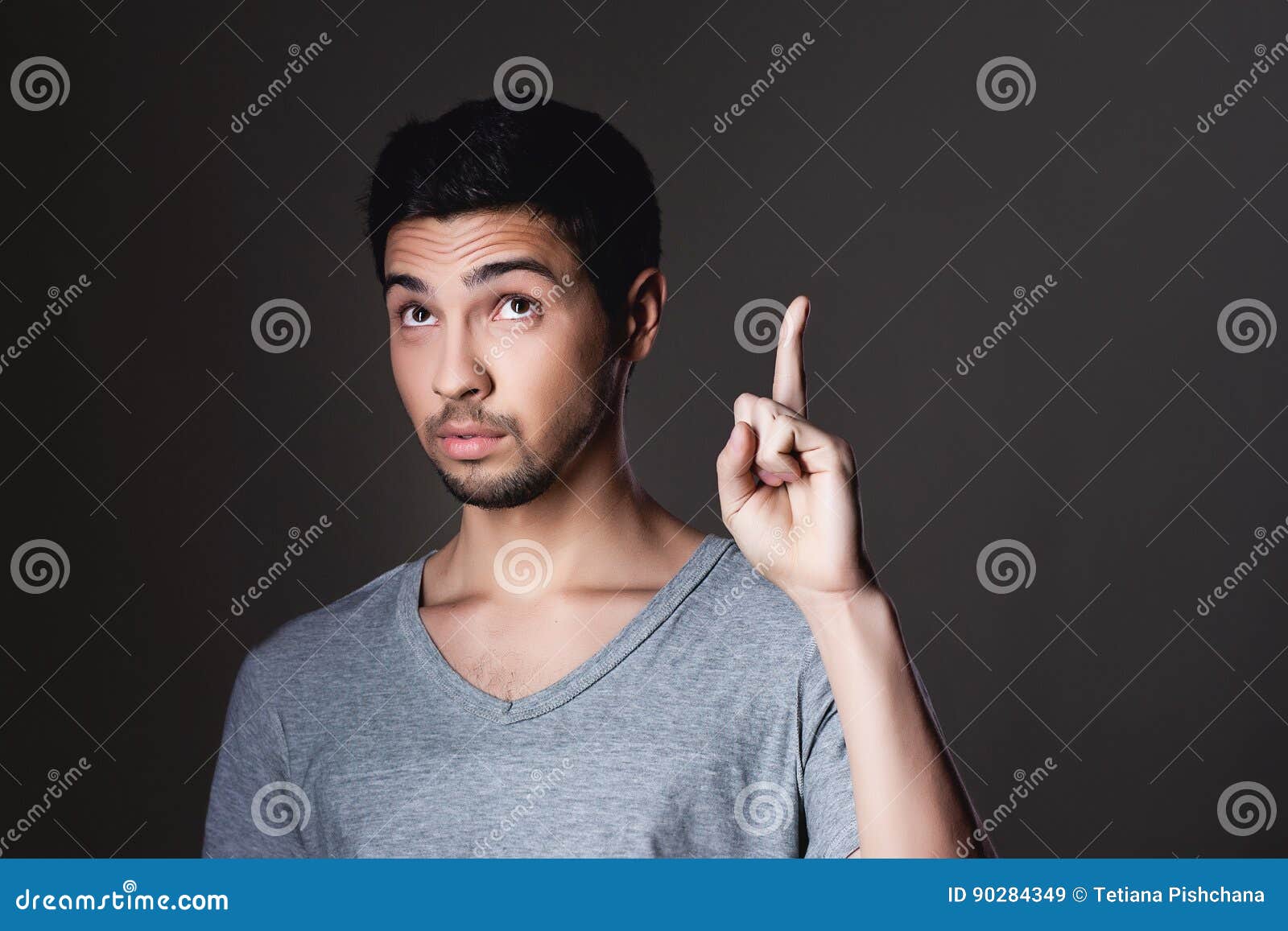 Portrait of a Normal Boy Over Grey Background . Attractive Young Man ...