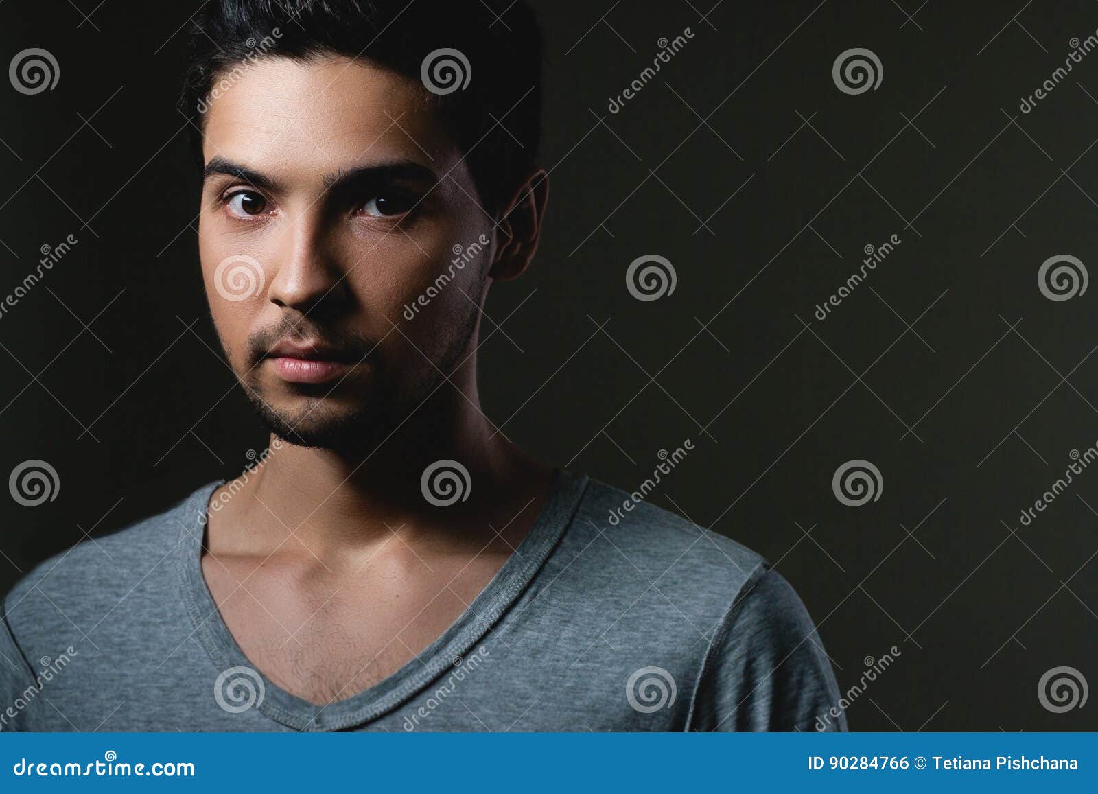 Portrait of a Normal Boy Over Grey Background . Attractive Young Man ...