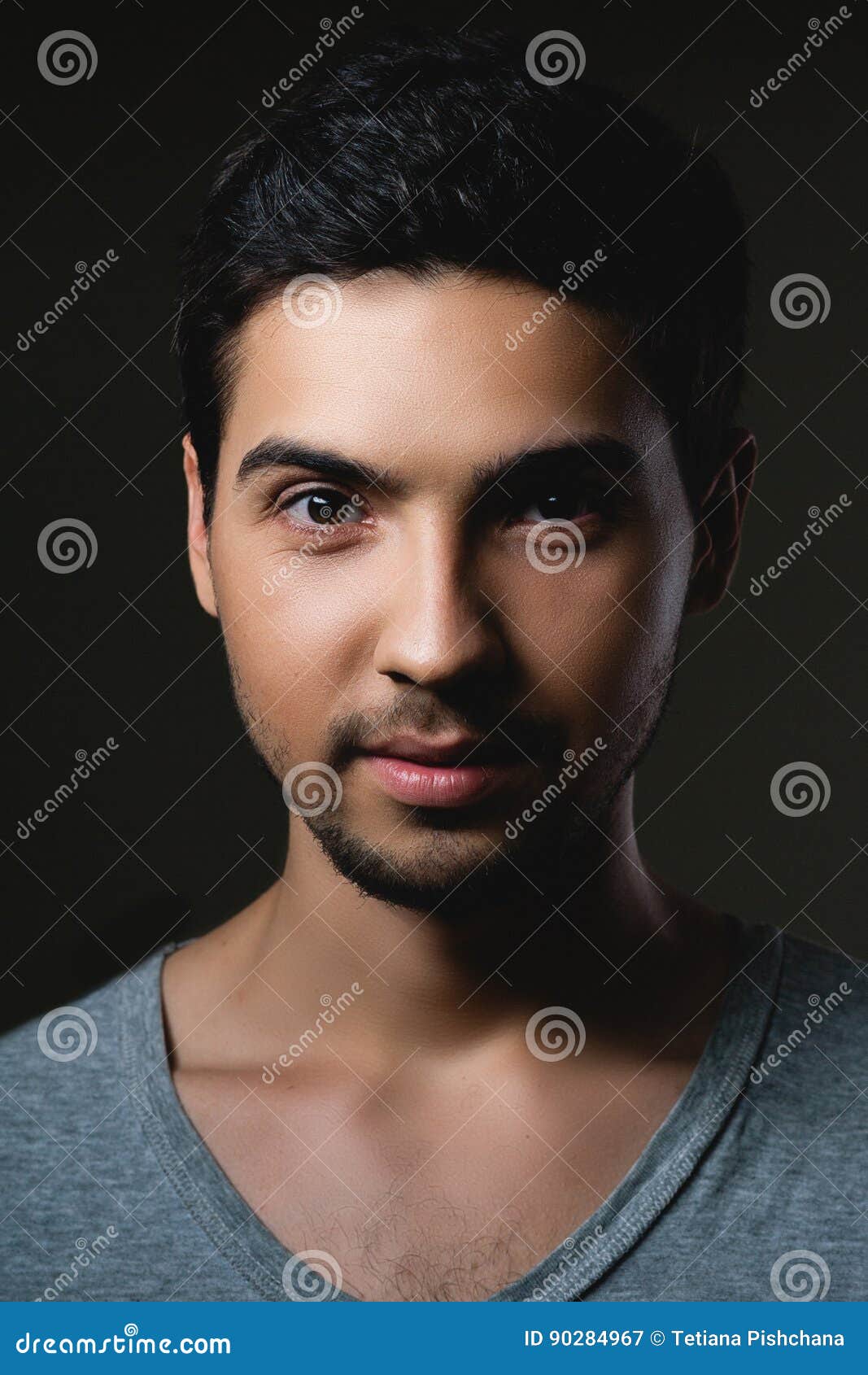 Portrait of a Normal Boy Over Grey Background . Attractive Young Man ...