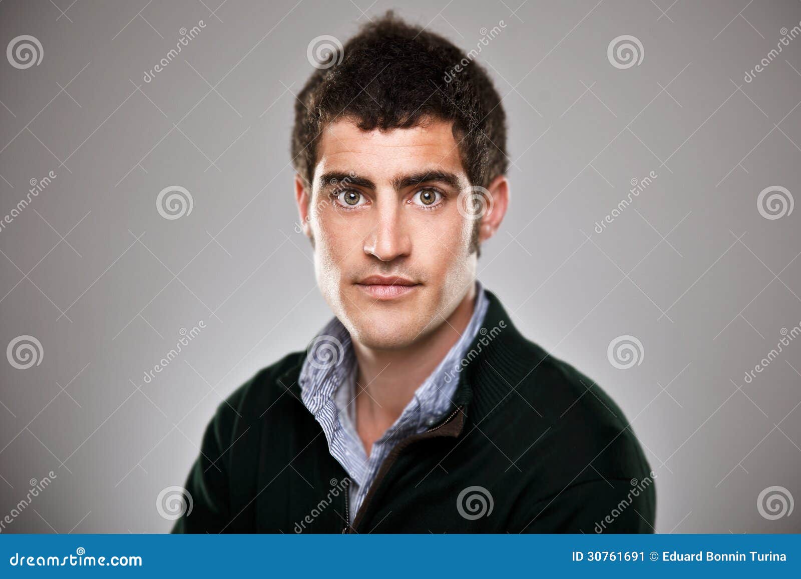 Portrait of a Normal Boy Over Grey Background. Stock Image - Image of ...
