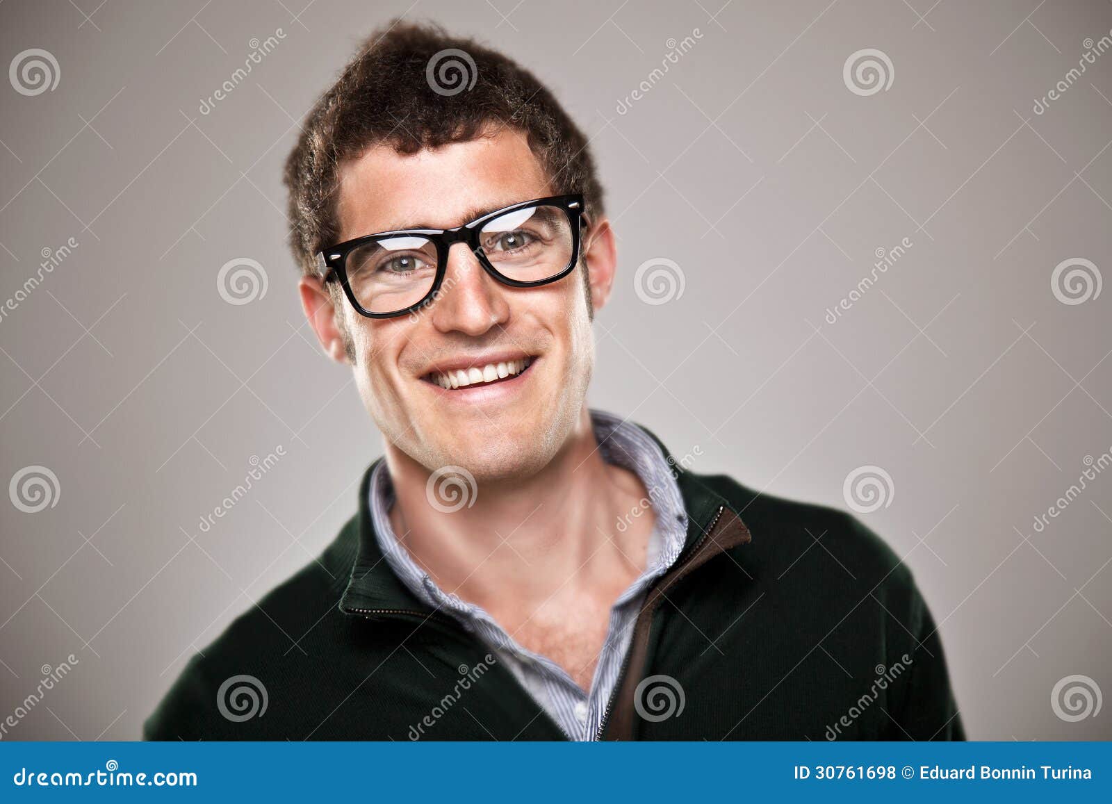 Portrait of a Normal Boy Smiling Over Grey Background. Stock Photo ...