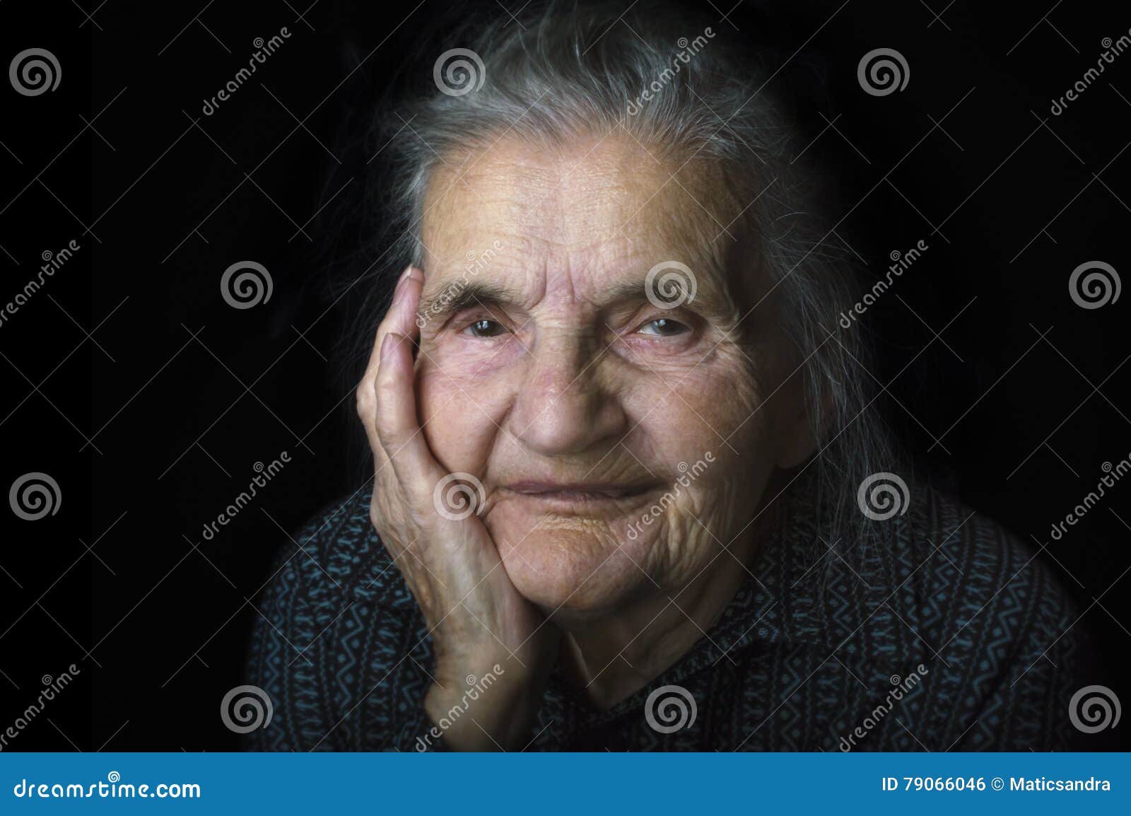 Portrait of a Nostalgic Elderly Woman. Evoking the Past. Stock Photo ...