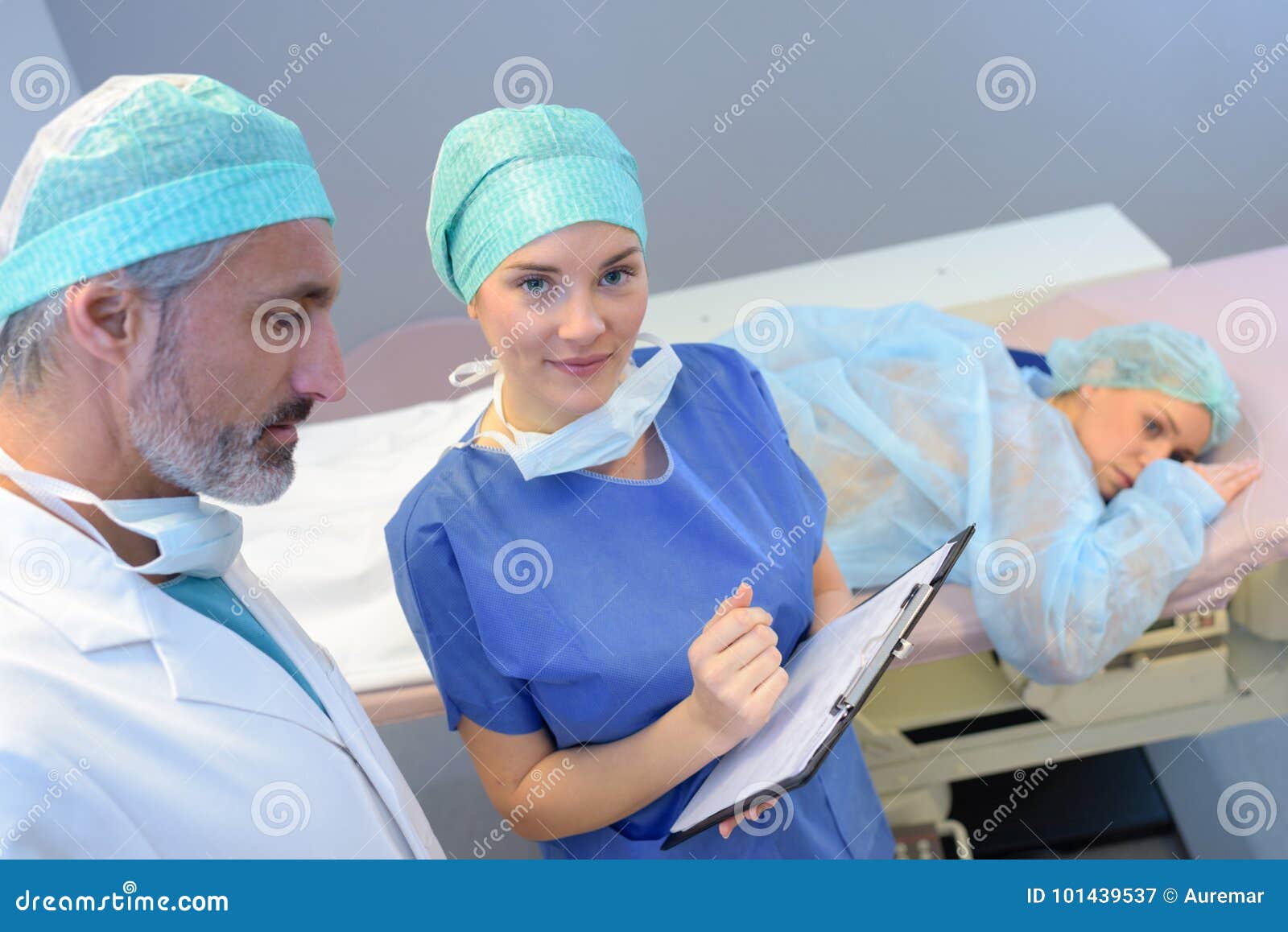 Portrait Nurse Patient Face Down in Background Stock Image - Image of ...