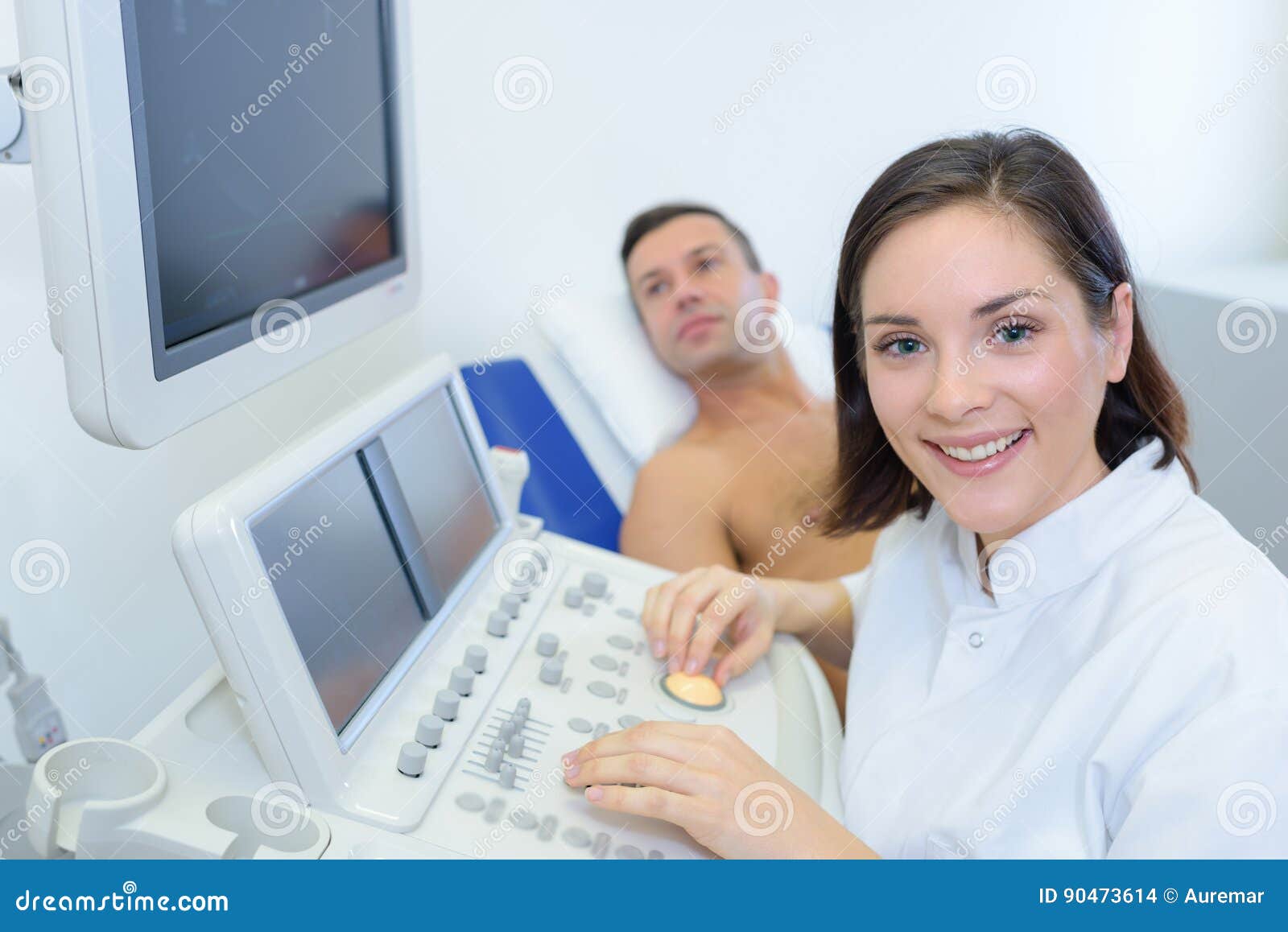 Portrait Nurse Performing Scan on Patient Stock Photo - Image of ...