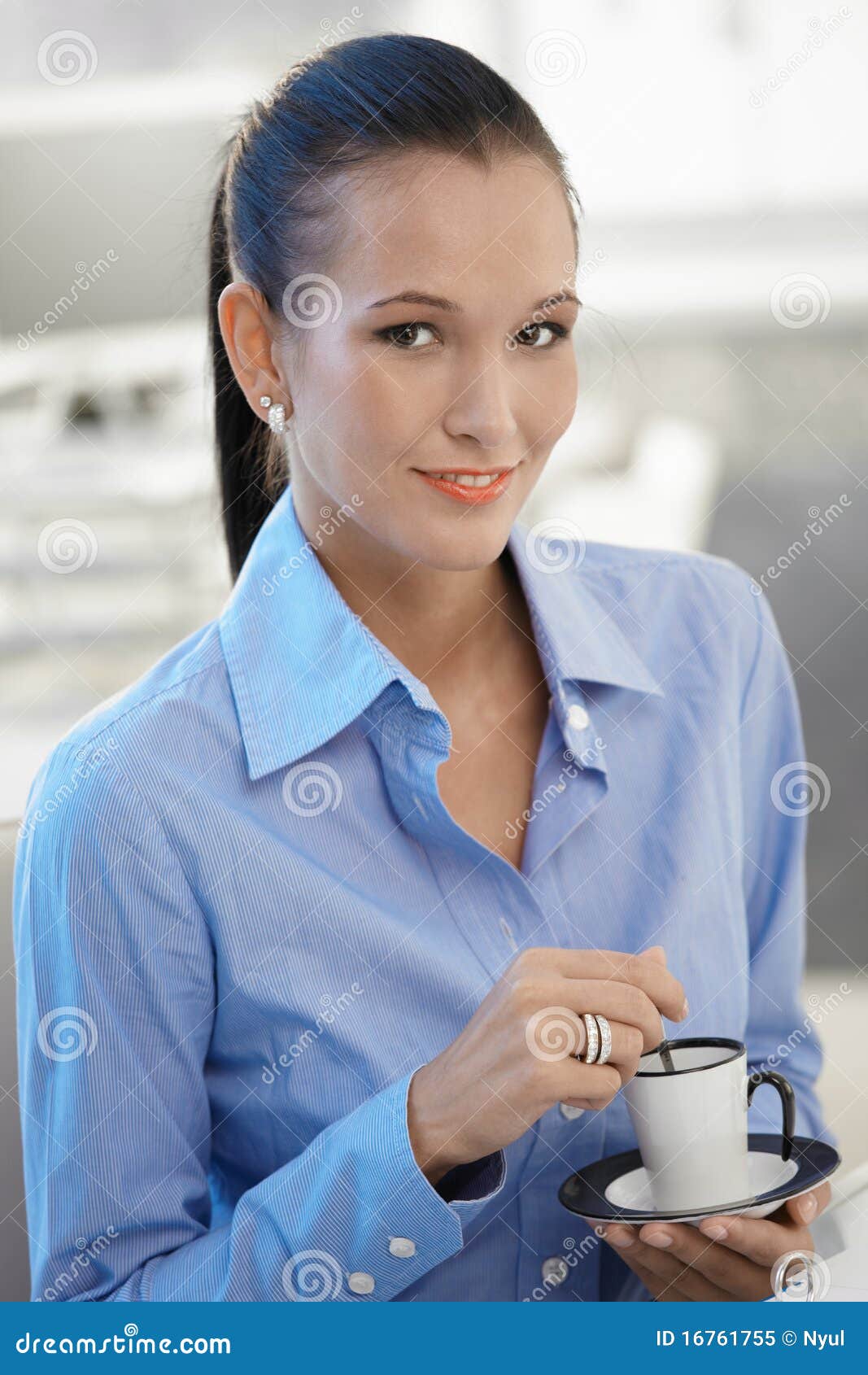 Portrait of Office Girl Having Coffee Stock Image - Image of happiness ...