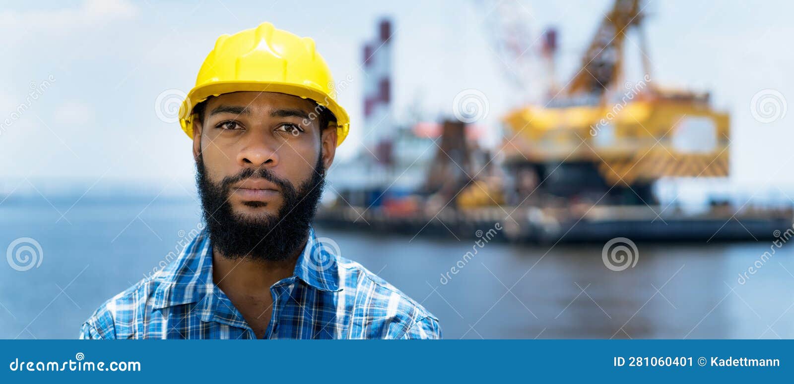 Portrait of Offshore Worker with Digger and Ocean Stock Image - Image ...