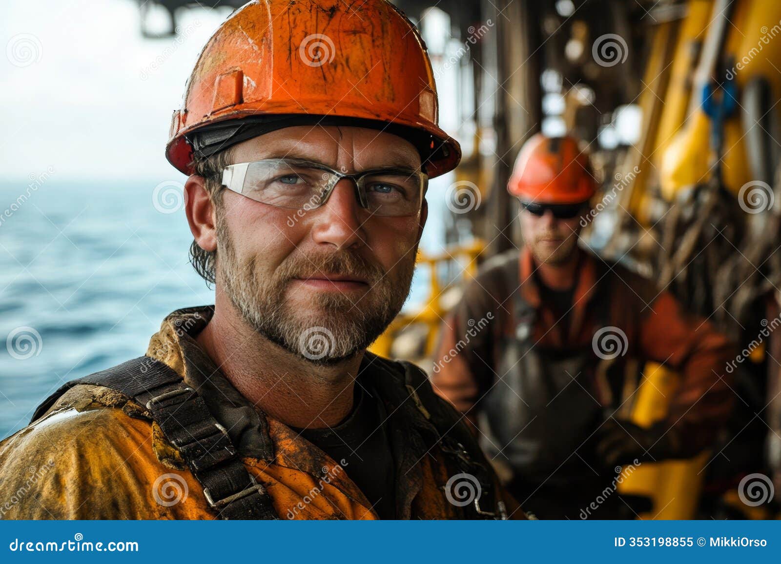 Portrait of Oil Rig Roughneck Workers on an Offshore Platform in the ...