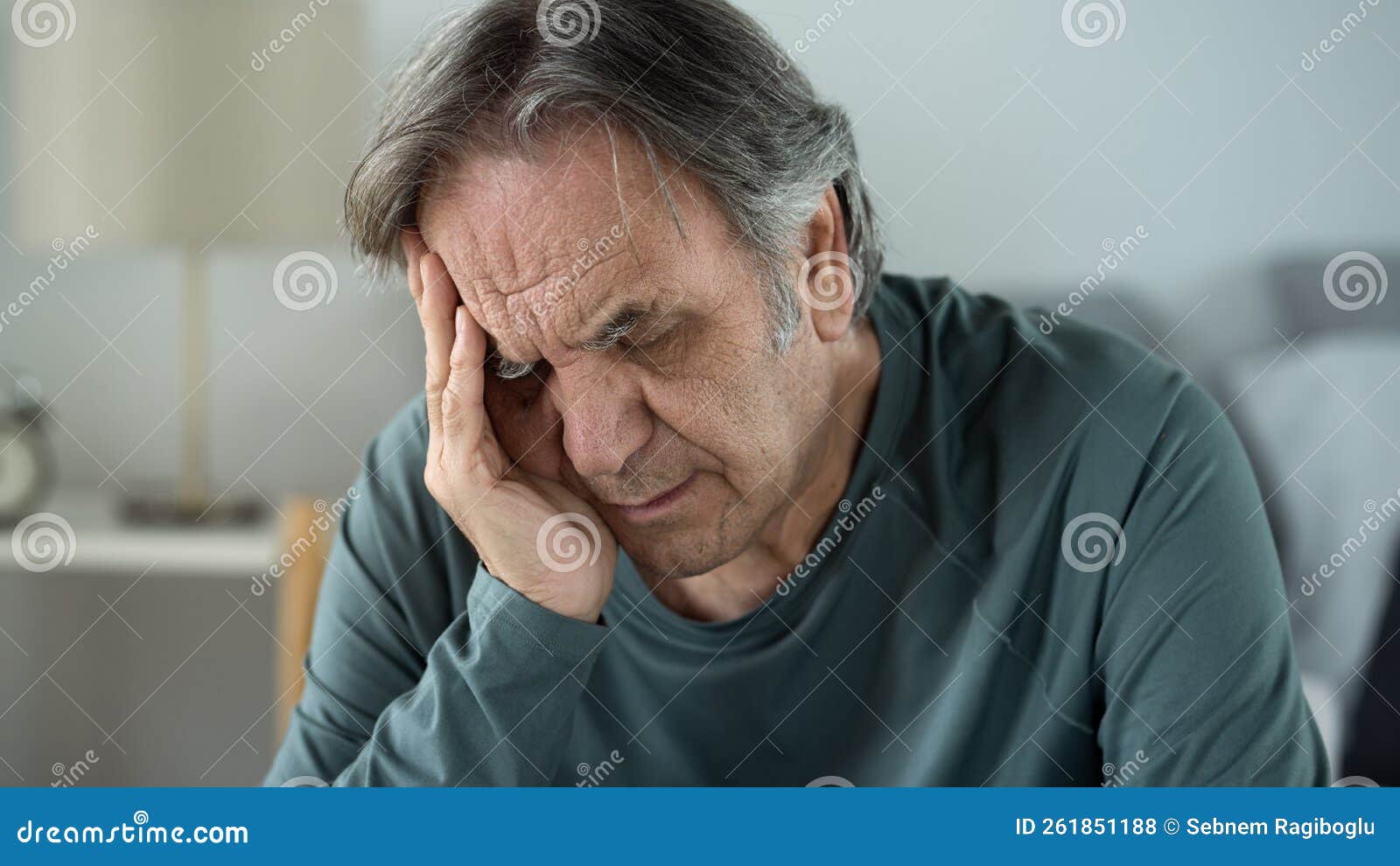 Portrait of Old Man with Hand on Forehead Stock Photo - Image of stress ...