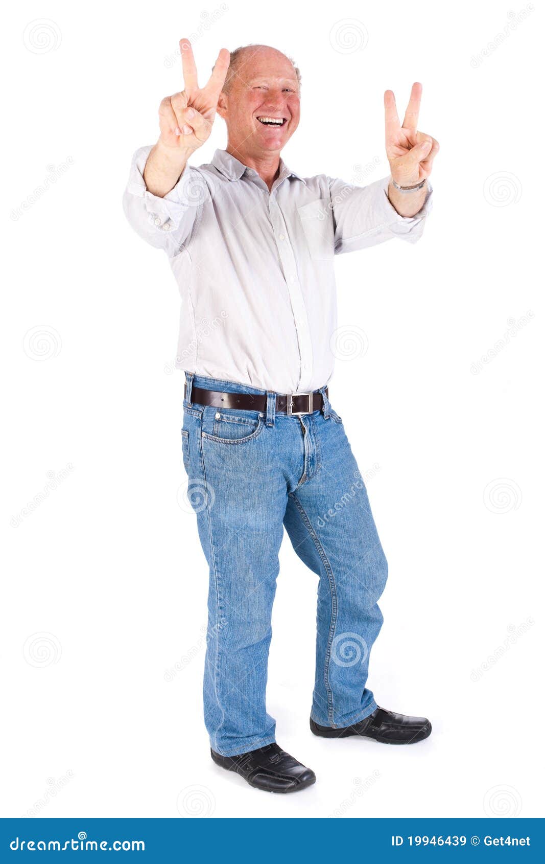 Portrait of Old Man Showing Victory Sign Stock Image - Image of black ...