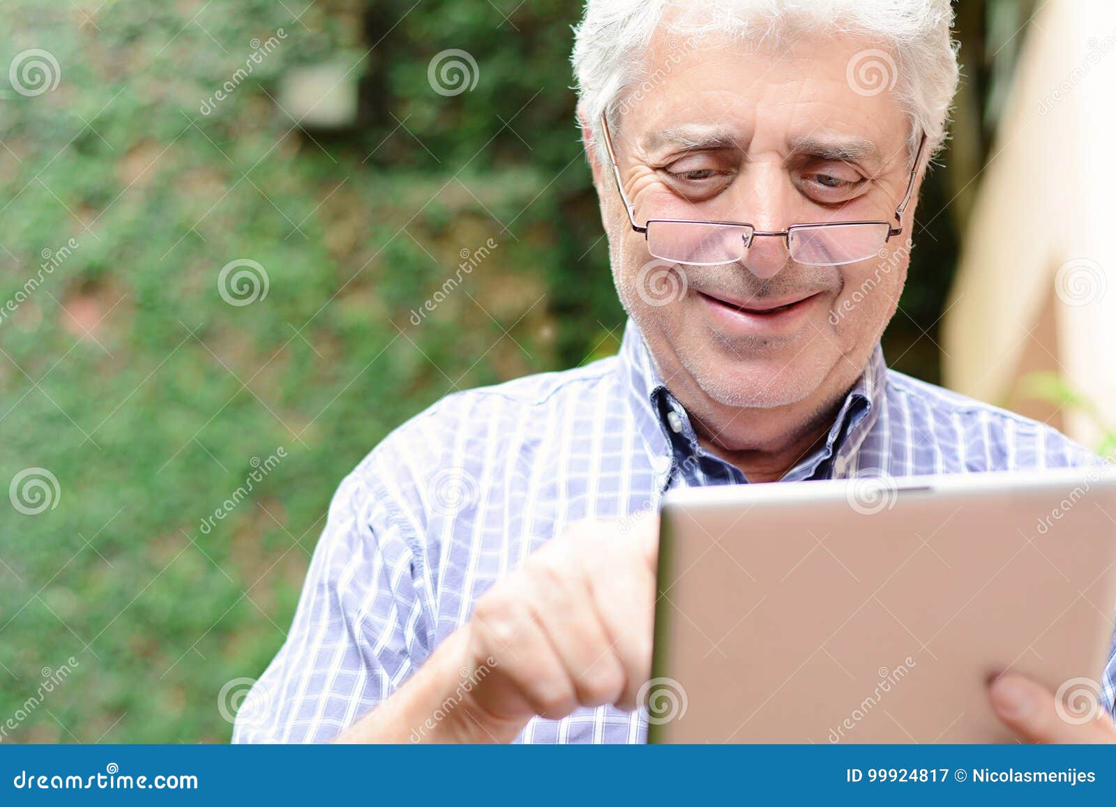Old Man Using Digital Tablet. Stock Image - Image of electronic ...