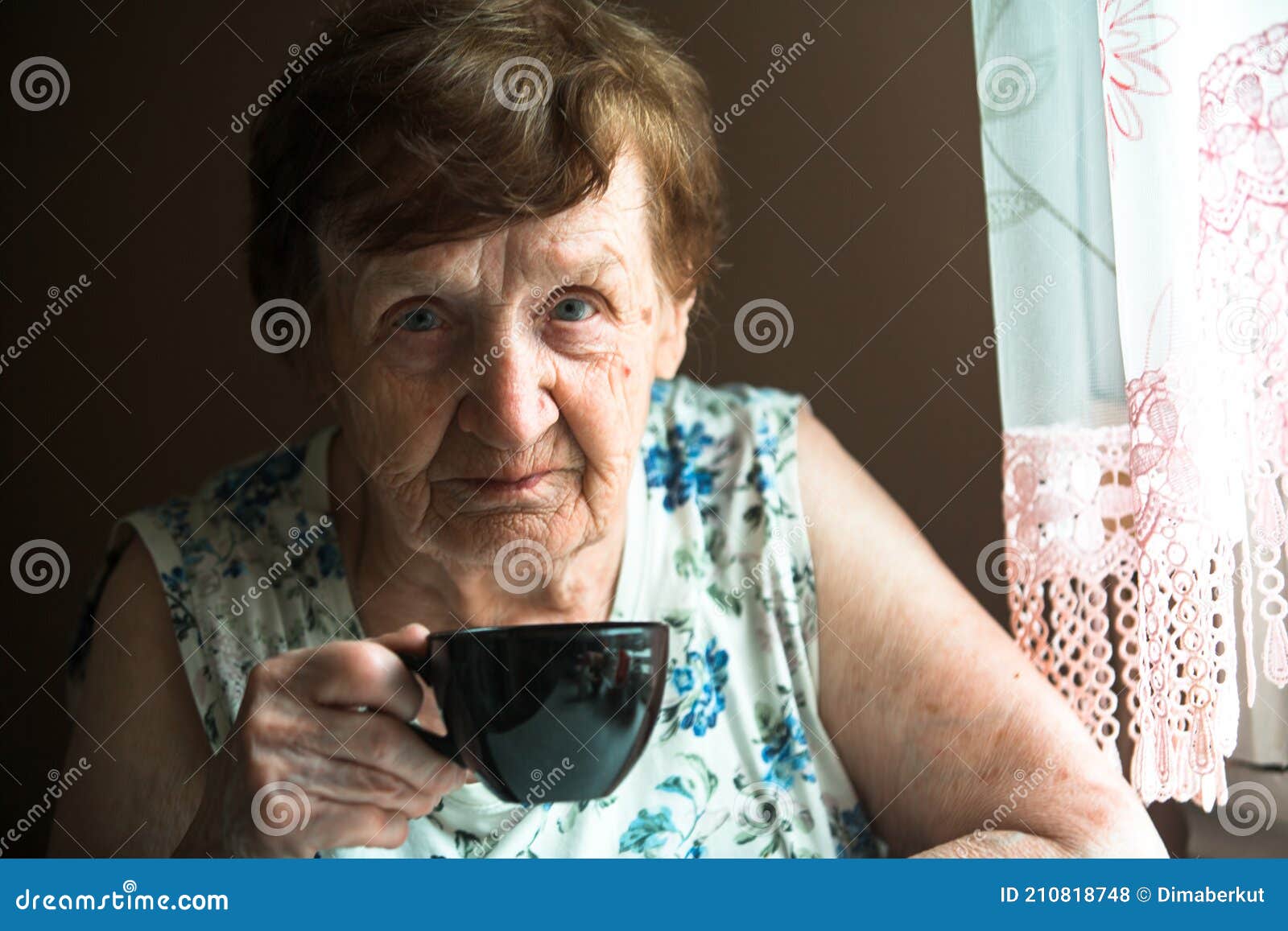 Portrait of an Old Woman Drinking Tea at Home. Stock Photo - Image of ...