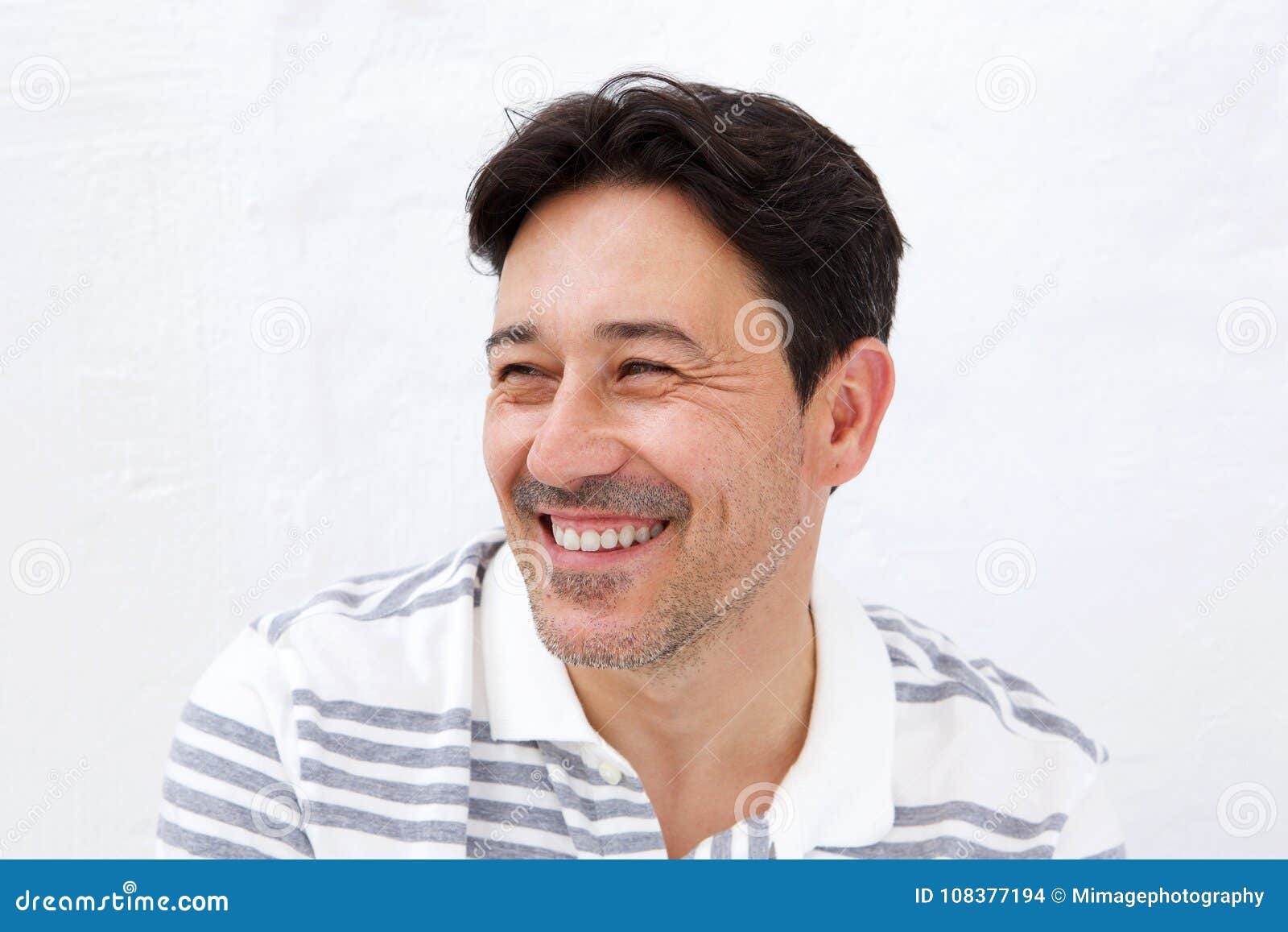 Older Man Looking Away and Smiling on White Background Stock Photo ... Older Man Looking Away and Smiling on White Background Stock Photo ...