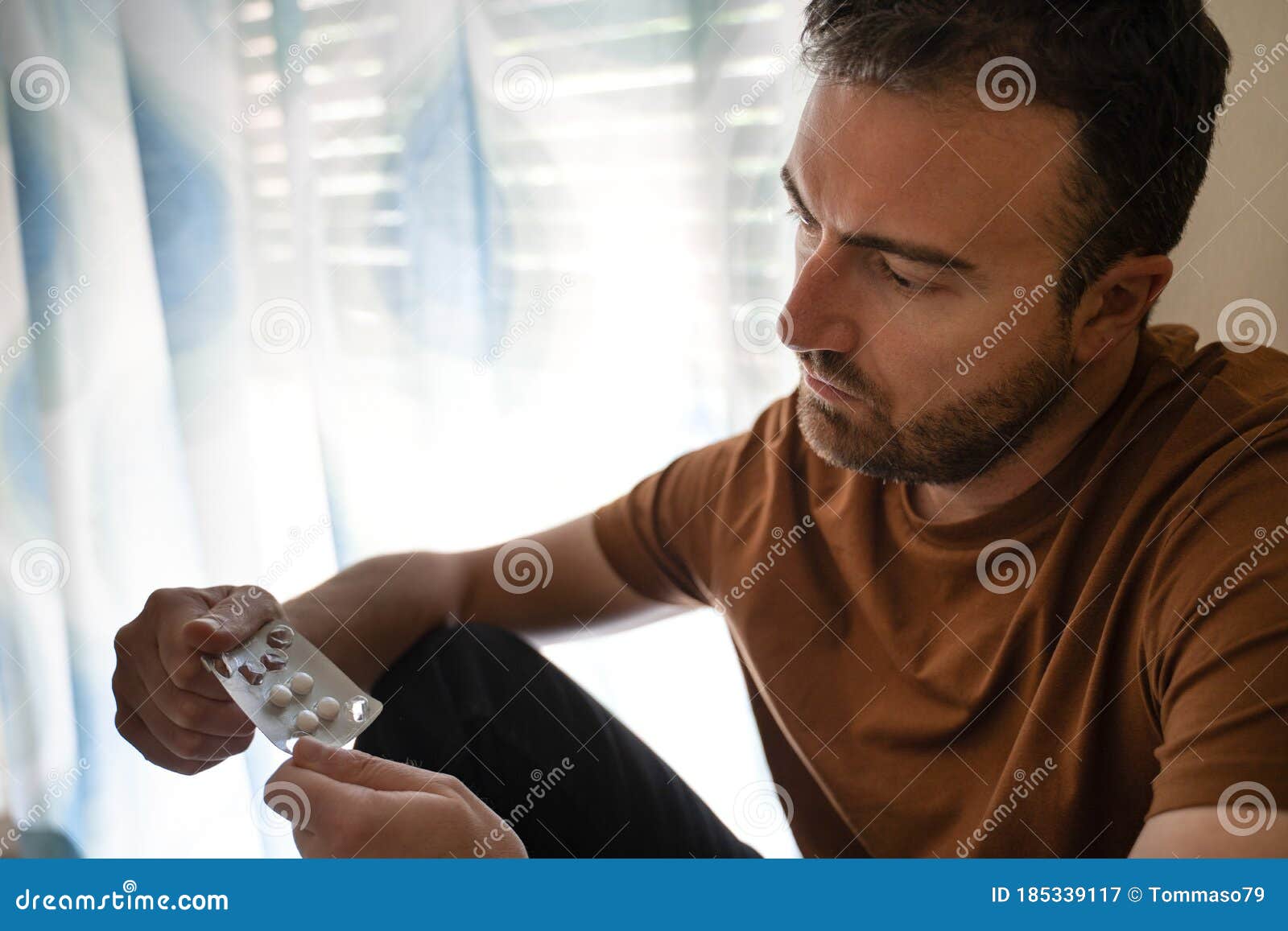Thoughtful Anxious Guy Portrait Looking Out the Window Stock Image ...