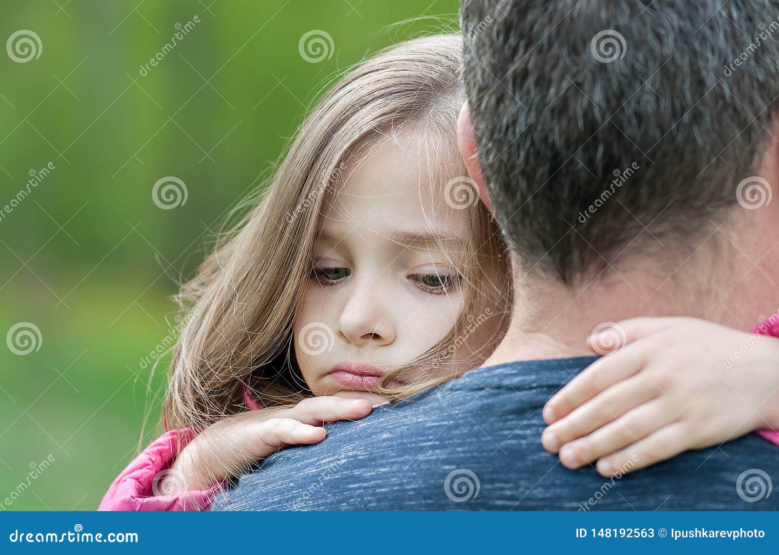 Portrait of One Sad Daughter Hugging Her Father Stock Image - Image of ...