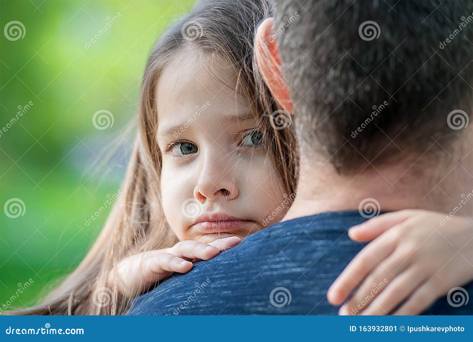 Portrait of One Sad Daughter Hugging Her Father Stock Image - Image of ...