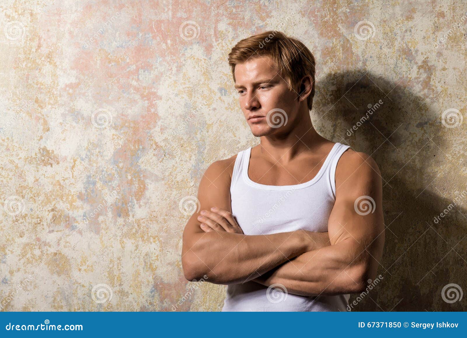 Portrait One Sad Man Standing Near a Wall Stock Photo - Image of ...