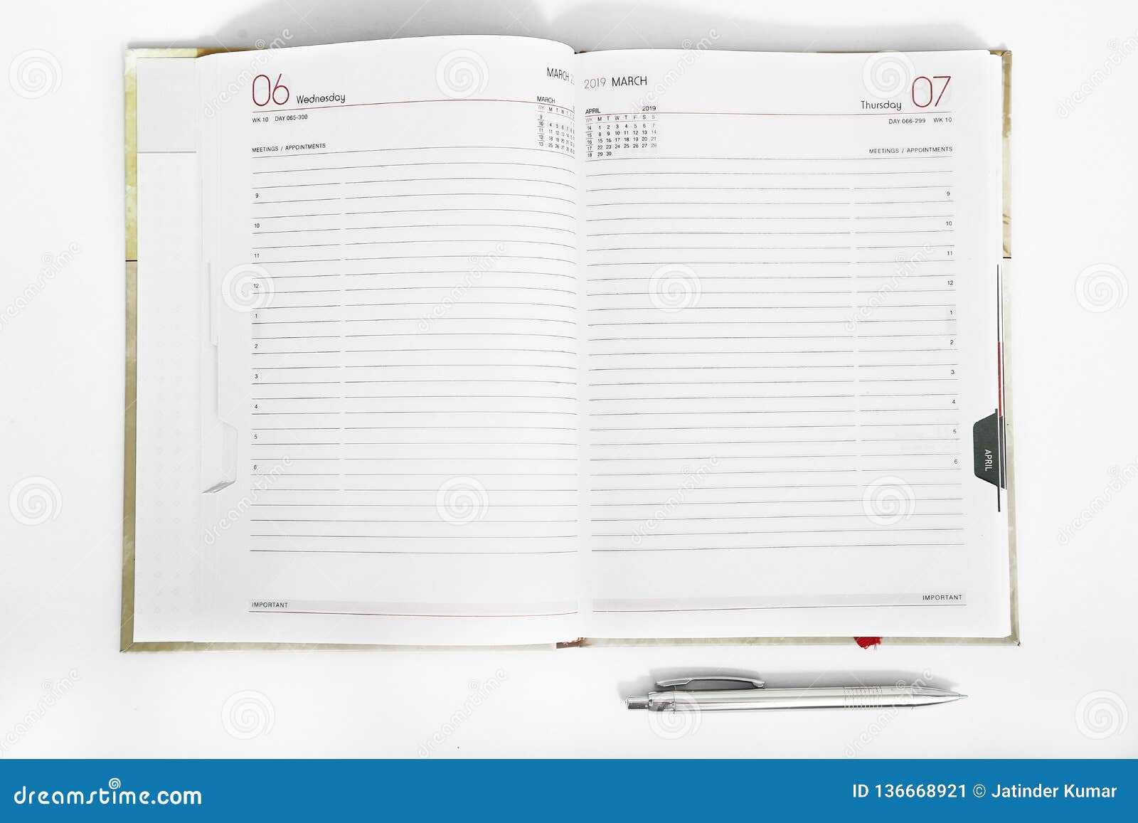 Portrait of Open Diary with Pen Stock Image - Image of business ...